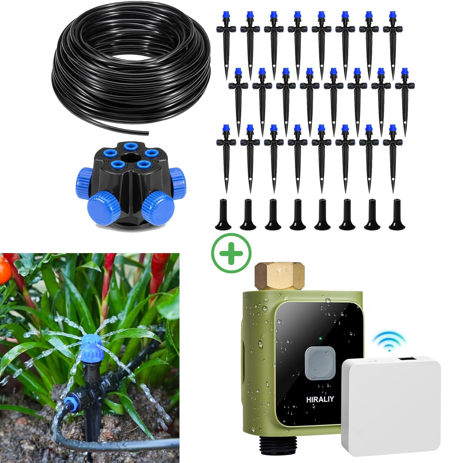 Amazon.com : HIRALIY 100FT Garden Watering System, 5-Way Connector ...