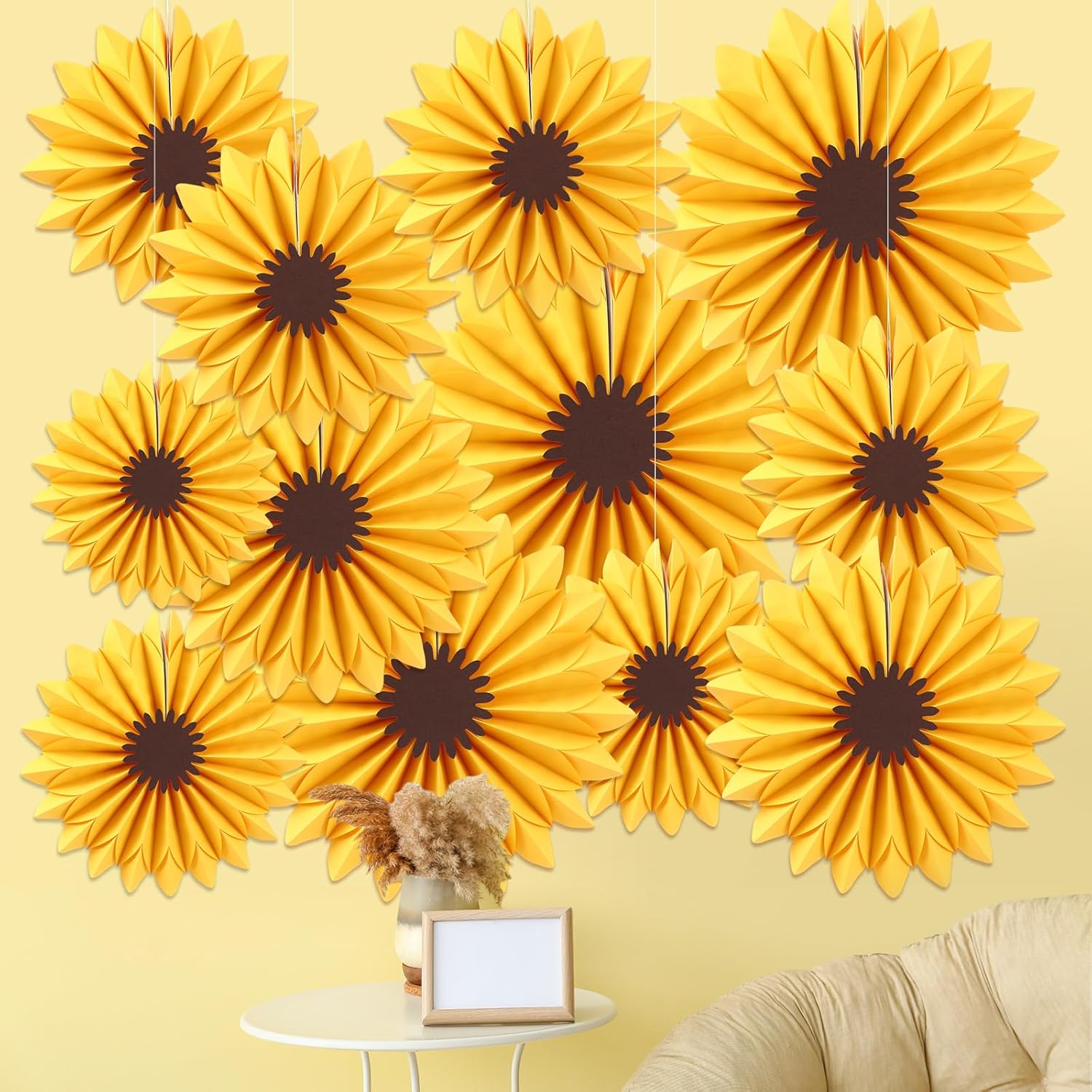 Amazon.com: Containlol 12 Pcs Thanksgiving Paper Fans Fall Sunflower ...