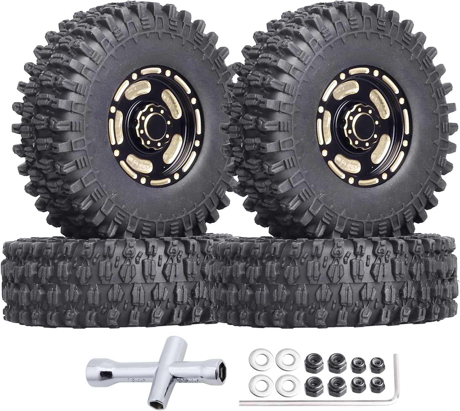 Amazon.com: RCAWD 1.0" 7mm Hex Brass Weights Wheels Tires Set, Beadlock RC Crawler Wheels for 1/ ...