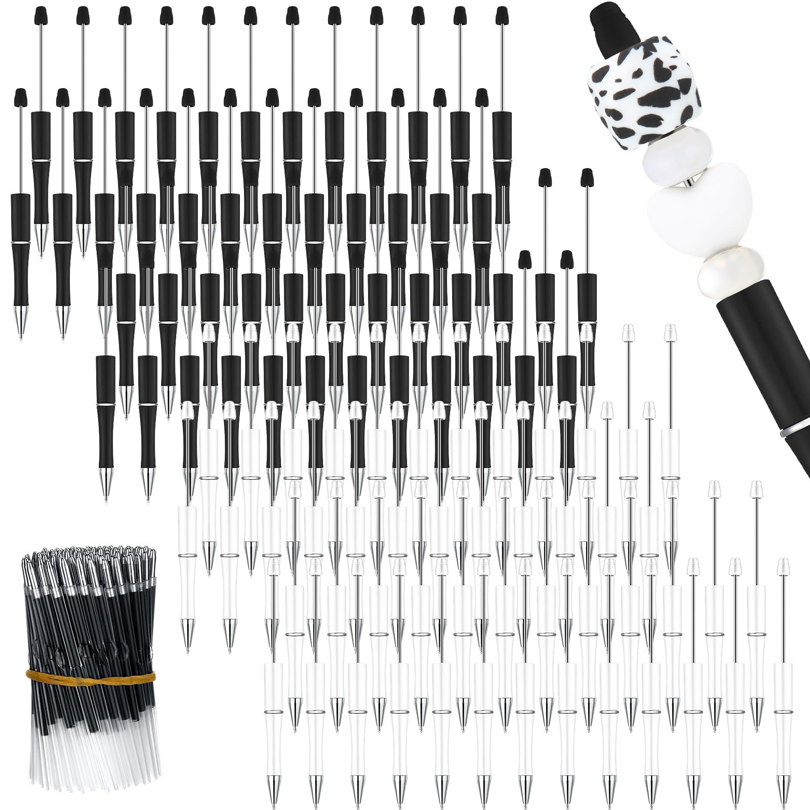 Snapklik.com : Kosiz 100 Pieces Plastic Beadable Pen Bulk Black Ink ...