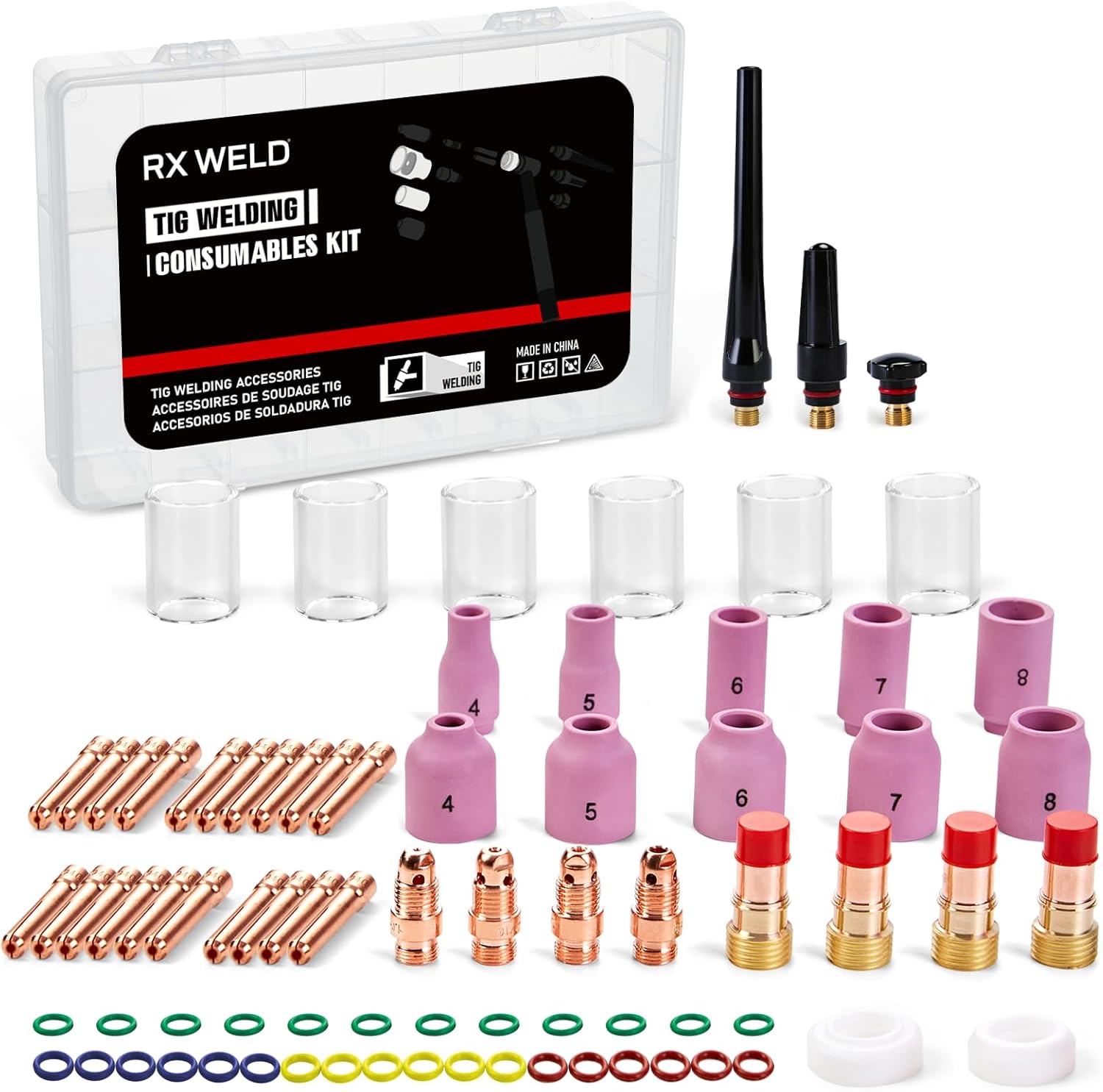 RX Weld 55PCS TIG Welding Torch Stubby Gas Lens #10 Pyrex Glass Cup Kit ...