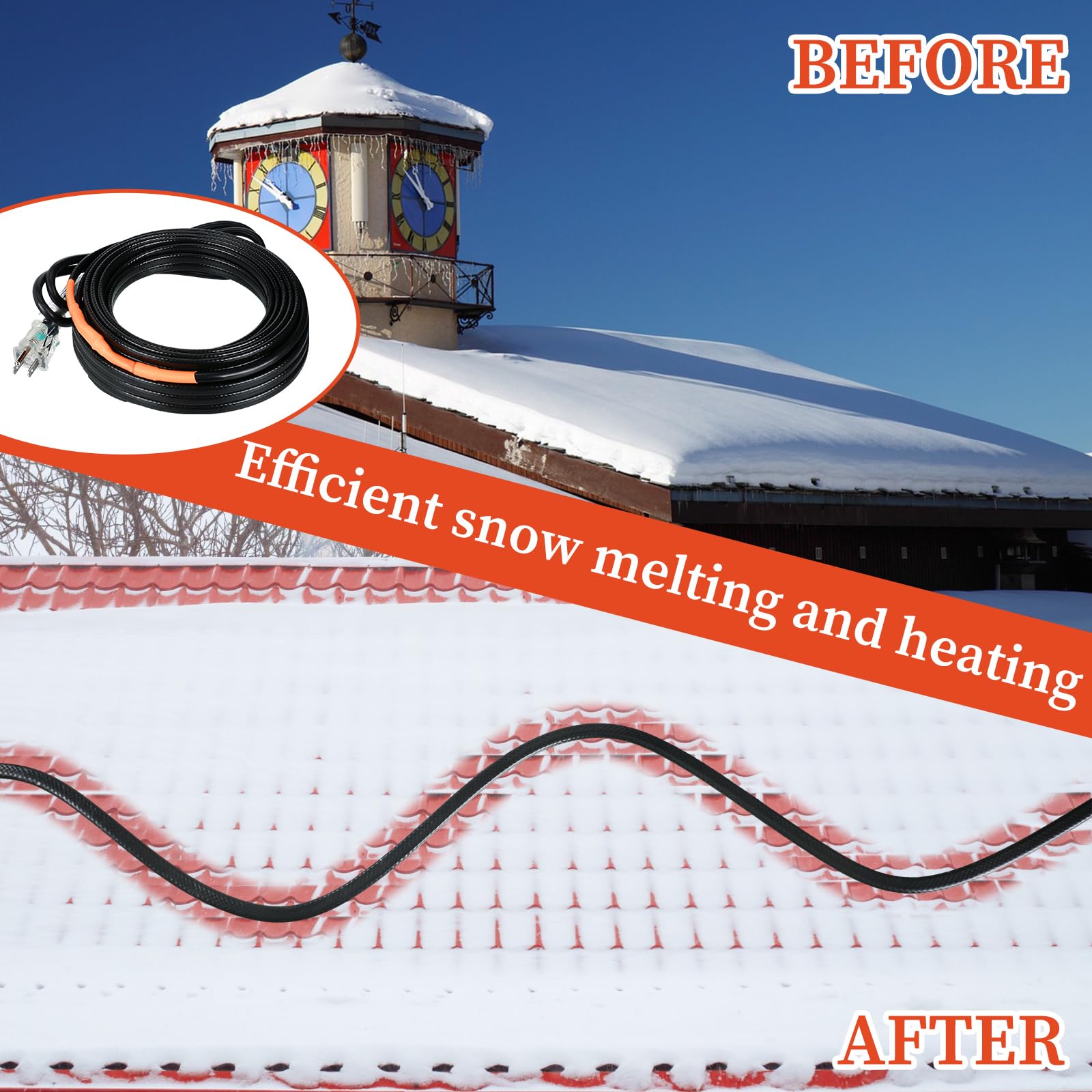 Snapklik.com : Roof Snow Deicing Heating Cable, Water Pipe Heat Tape ...