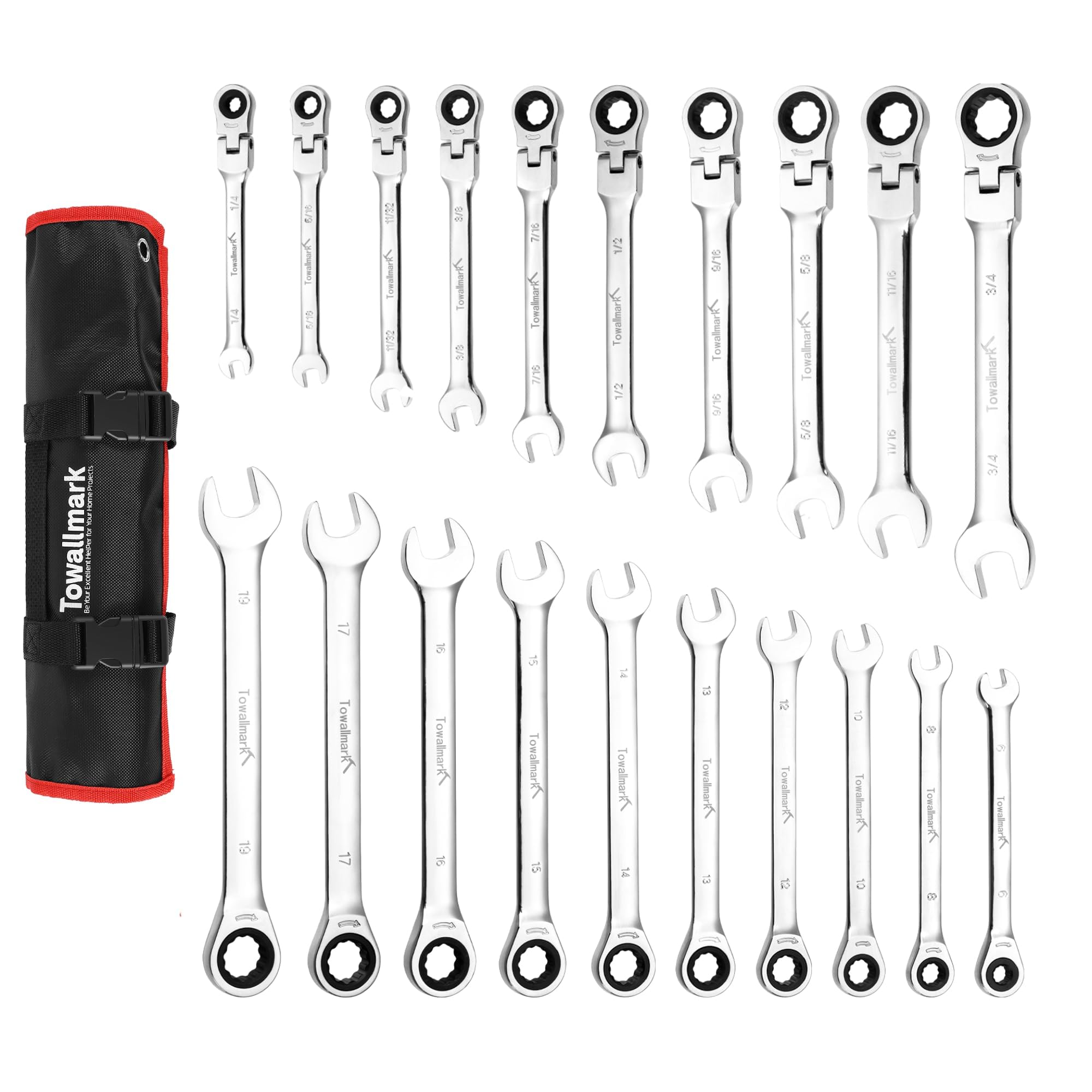 Towallmark Ratcheting Wrench Set 20pcs, Flex Head Wrench Set ...