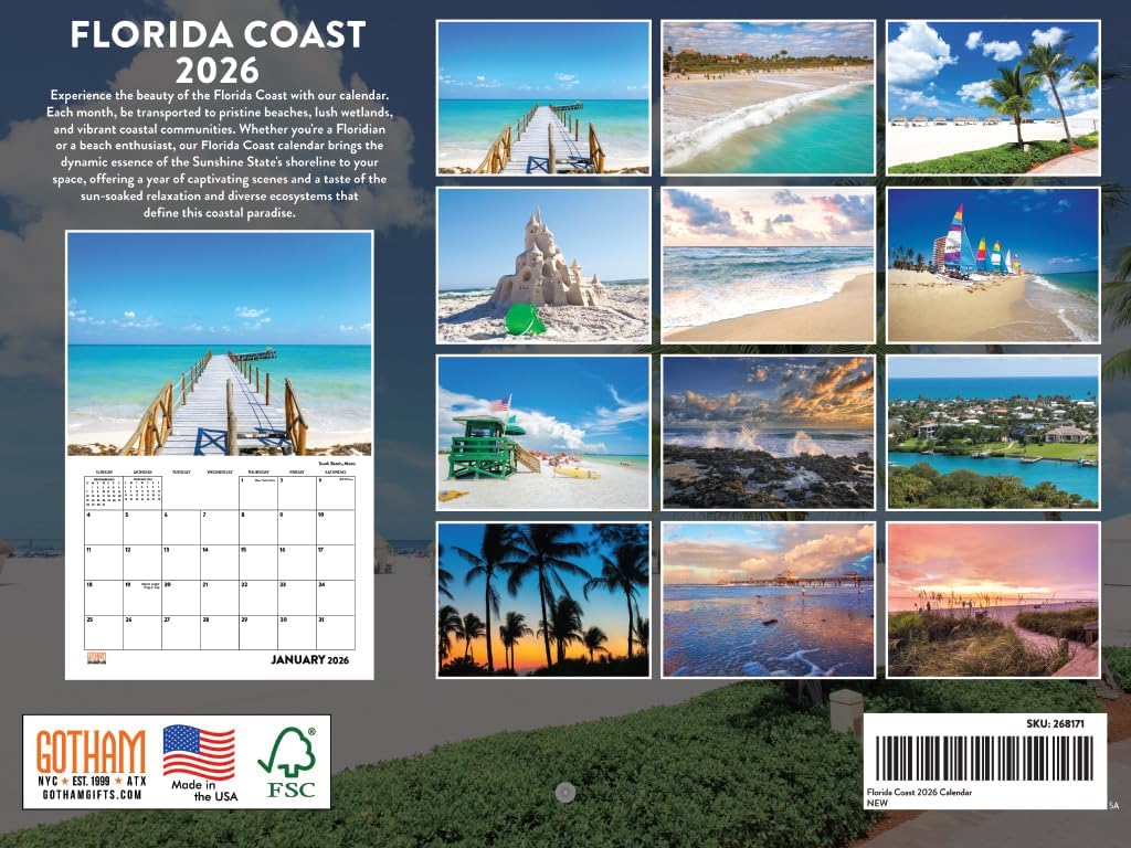 Florida Calendar 2026 Wall 12 Month Month-to-month FL Scenic Souvenirs ...