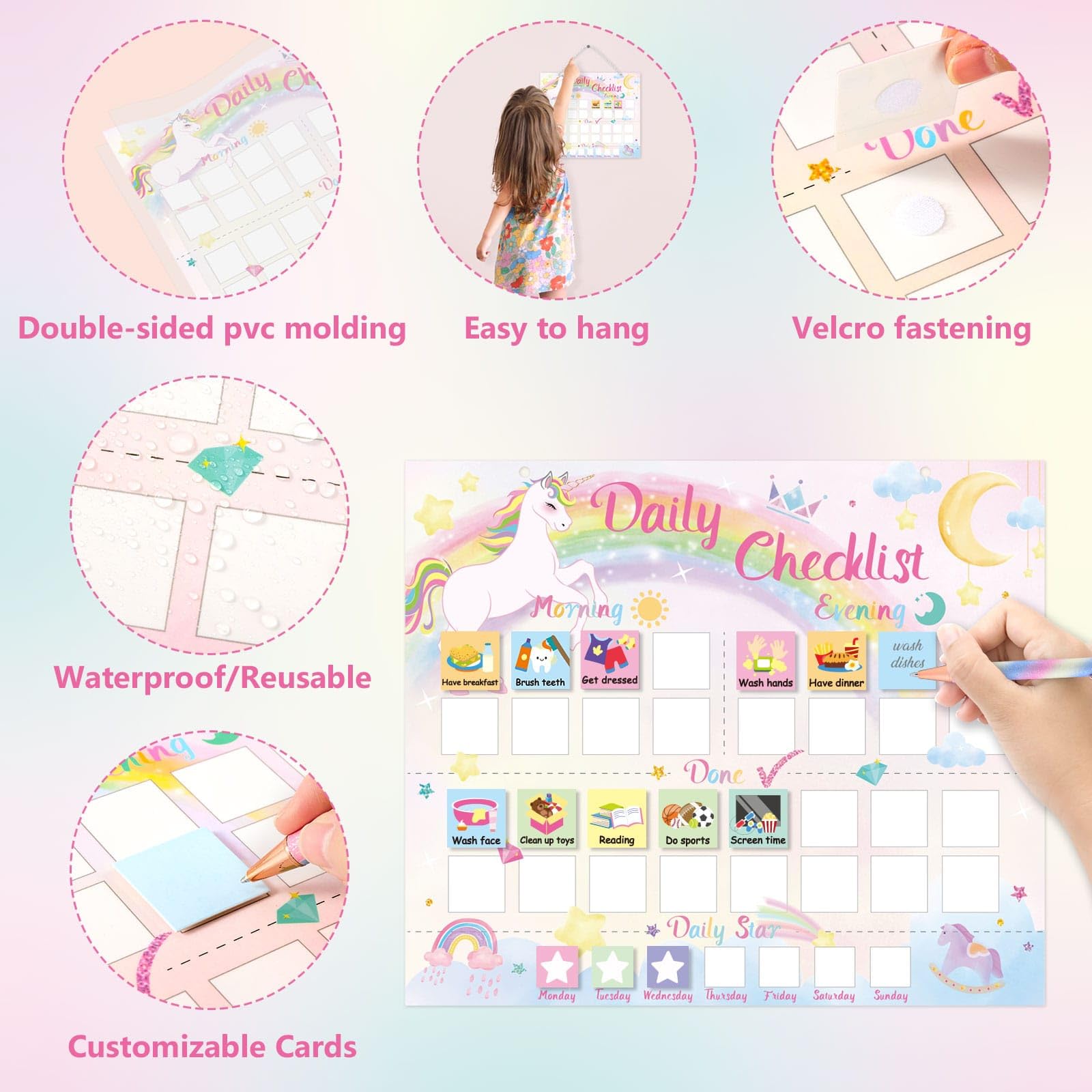 WERNNSAI Unicorn Routine Chart for Kids – Daily Visual Schedule for ...