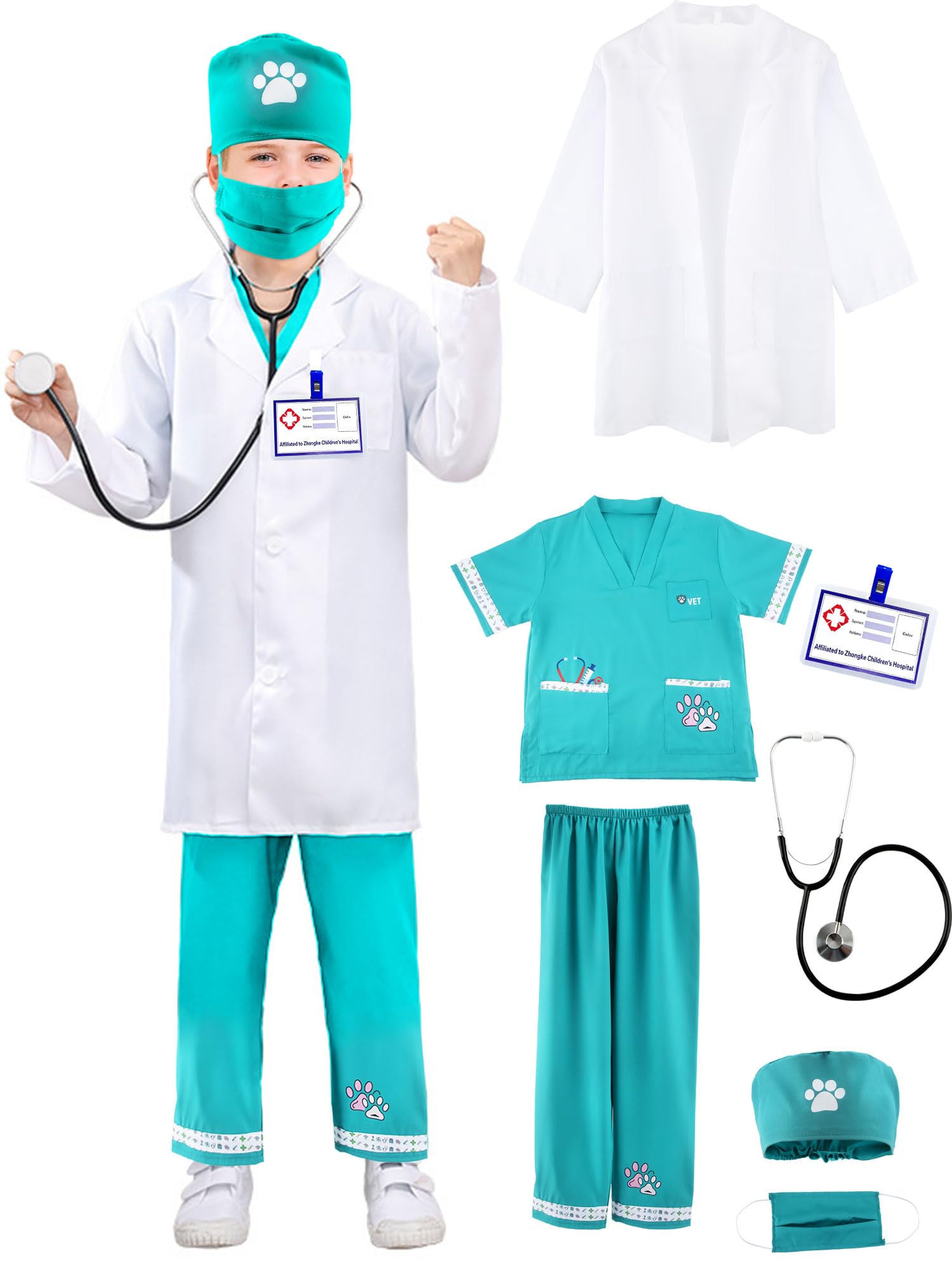 7 Pcs Kids Veterinary Costume Set Animal Doctor Dress Up Outfits for ...