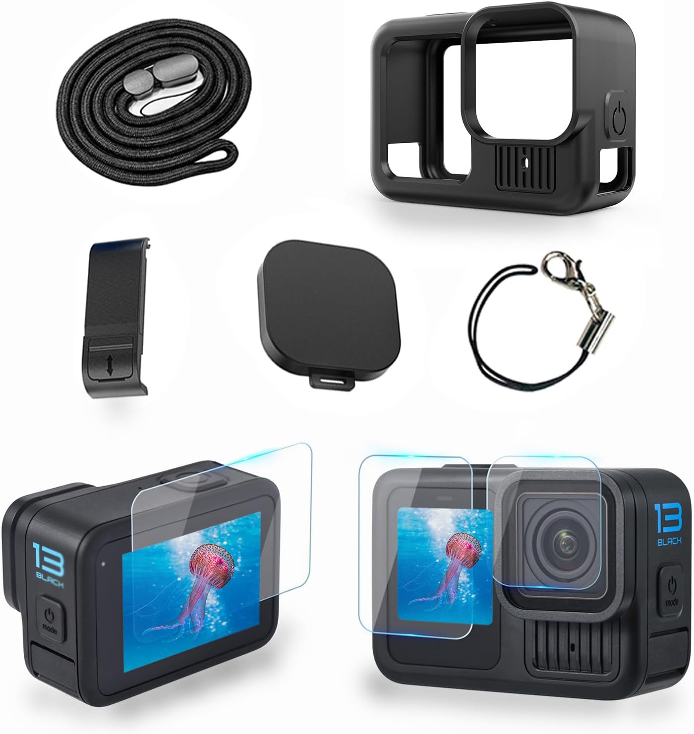 Amazon.com : for Go Pro Hero 13 Black Case with [6 Pack] Tempered Glass ...
