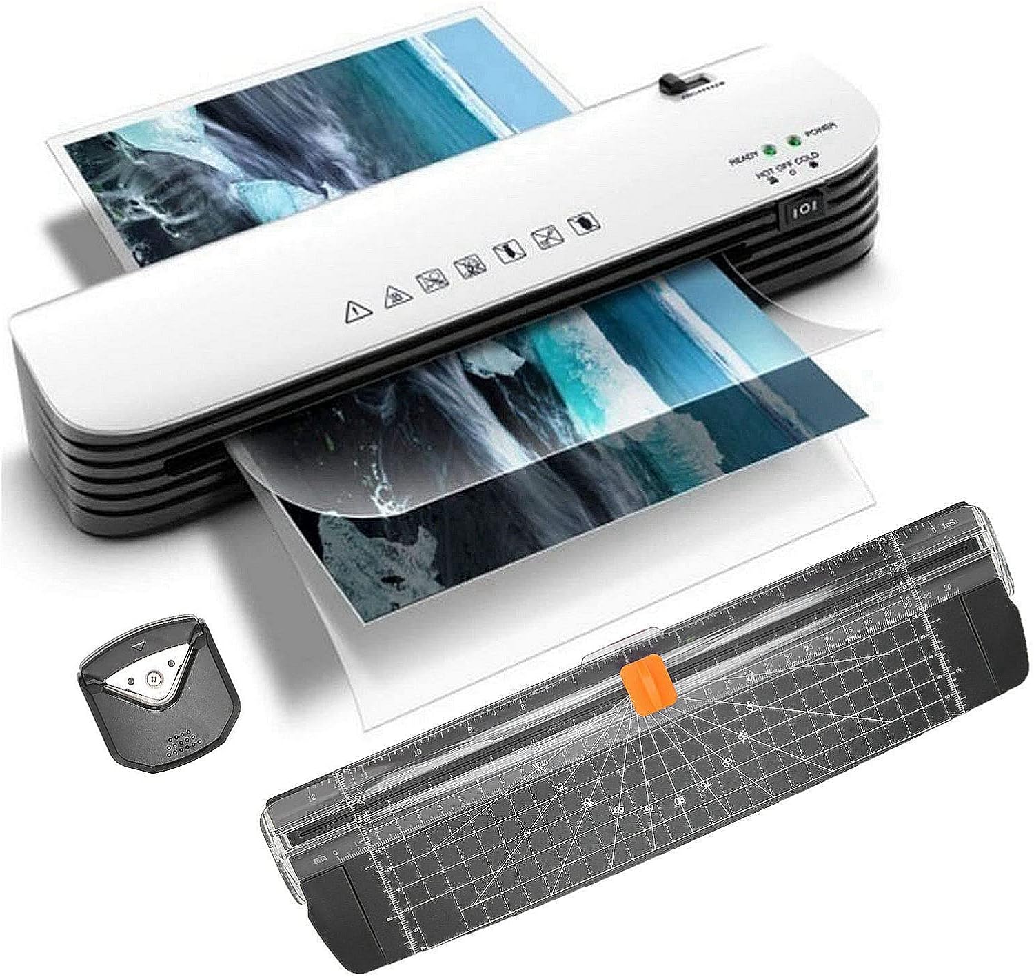 Laminator Machine, 260W A4 ABS Anti Jam 9 Inches Hot Cold Laminating Machine with Corner Rounder ...