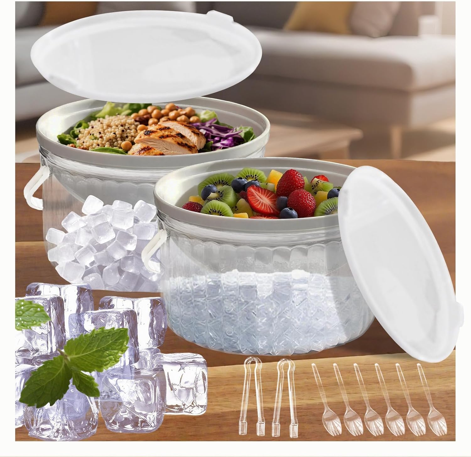 Amazon.com | FunFlare 2PCS Large Salad Bowl with Ice Chiller，Ice Bowls ...