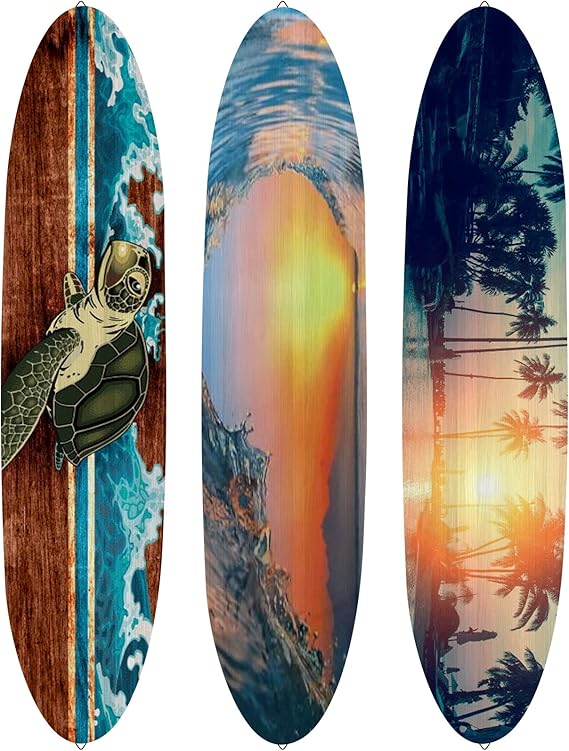 Amazon.com: Gerrii 3 Pieces Surfboard Wall Decor Large Wooden Beach ...