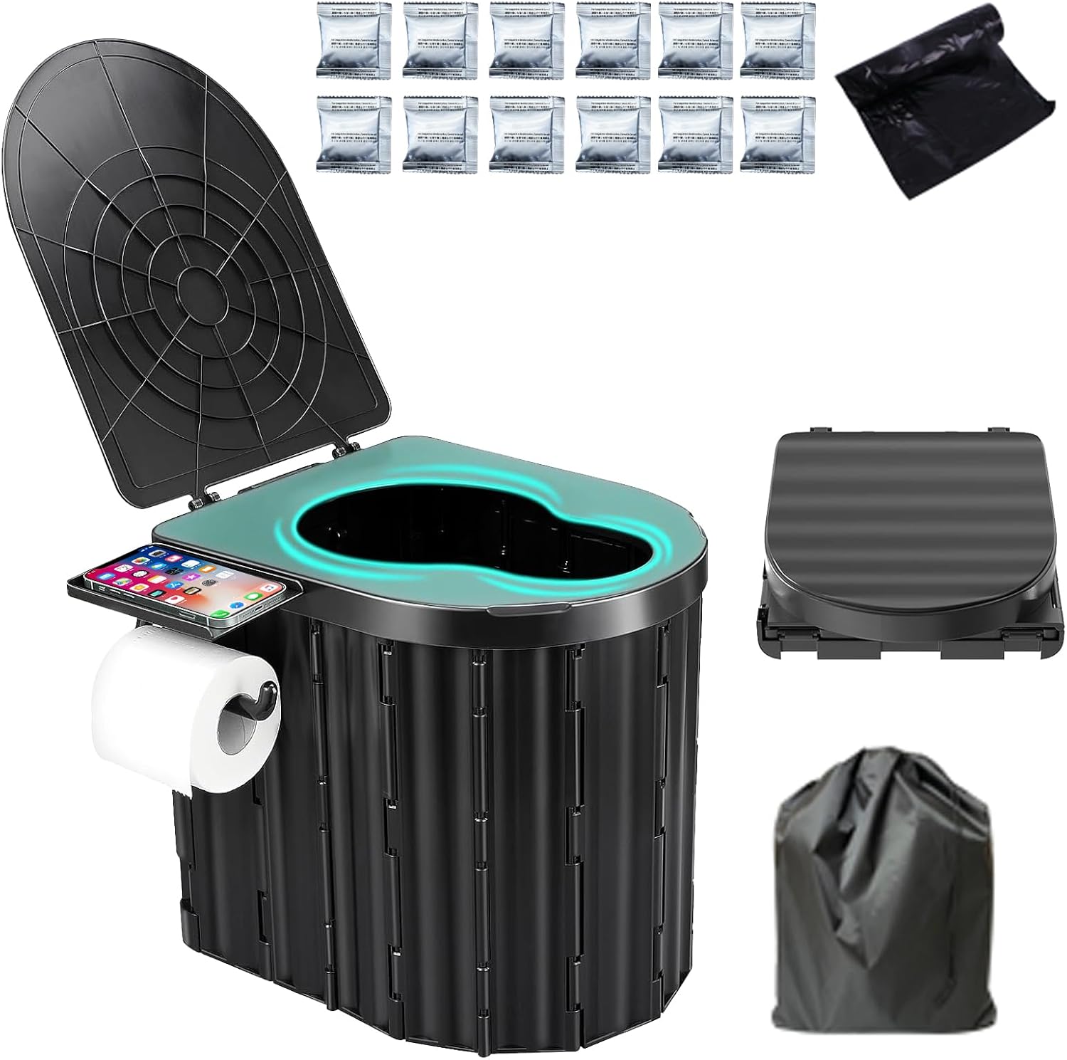 Amazon.com: Portable Toilet, Camping Toilet with Lid, 14'' Outdoor ...