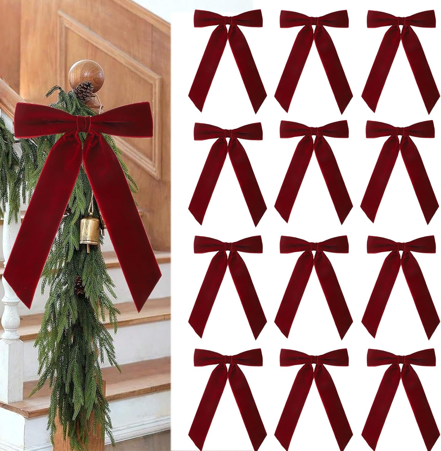 Amazon.com: Celltestria 12pcs Christmas Bow Ornament 6.7x9.4 Inch ...