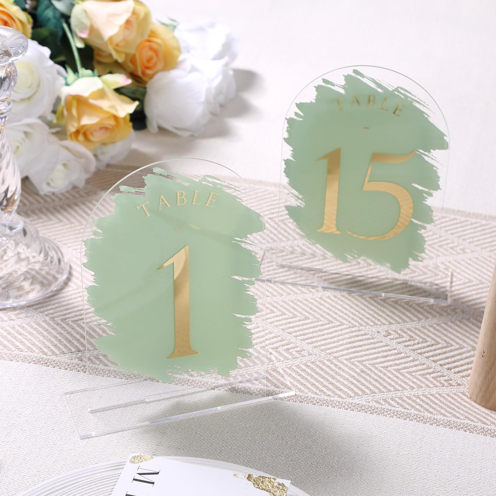Amazon.com: UNIQOOO Sage Green Painted Arch Wedding Table Numbers with ...