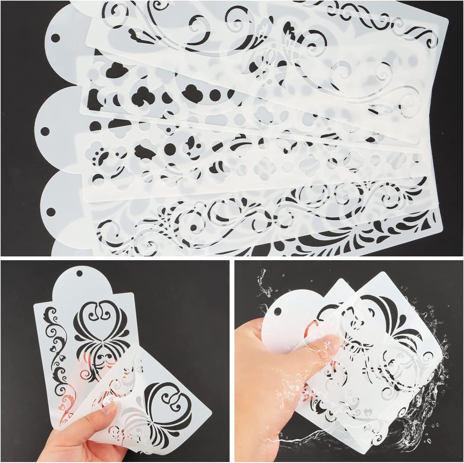 16 Pcs Cake Embossing Stencil,DINSONG Baking Stencils Cake Side Pattern ...