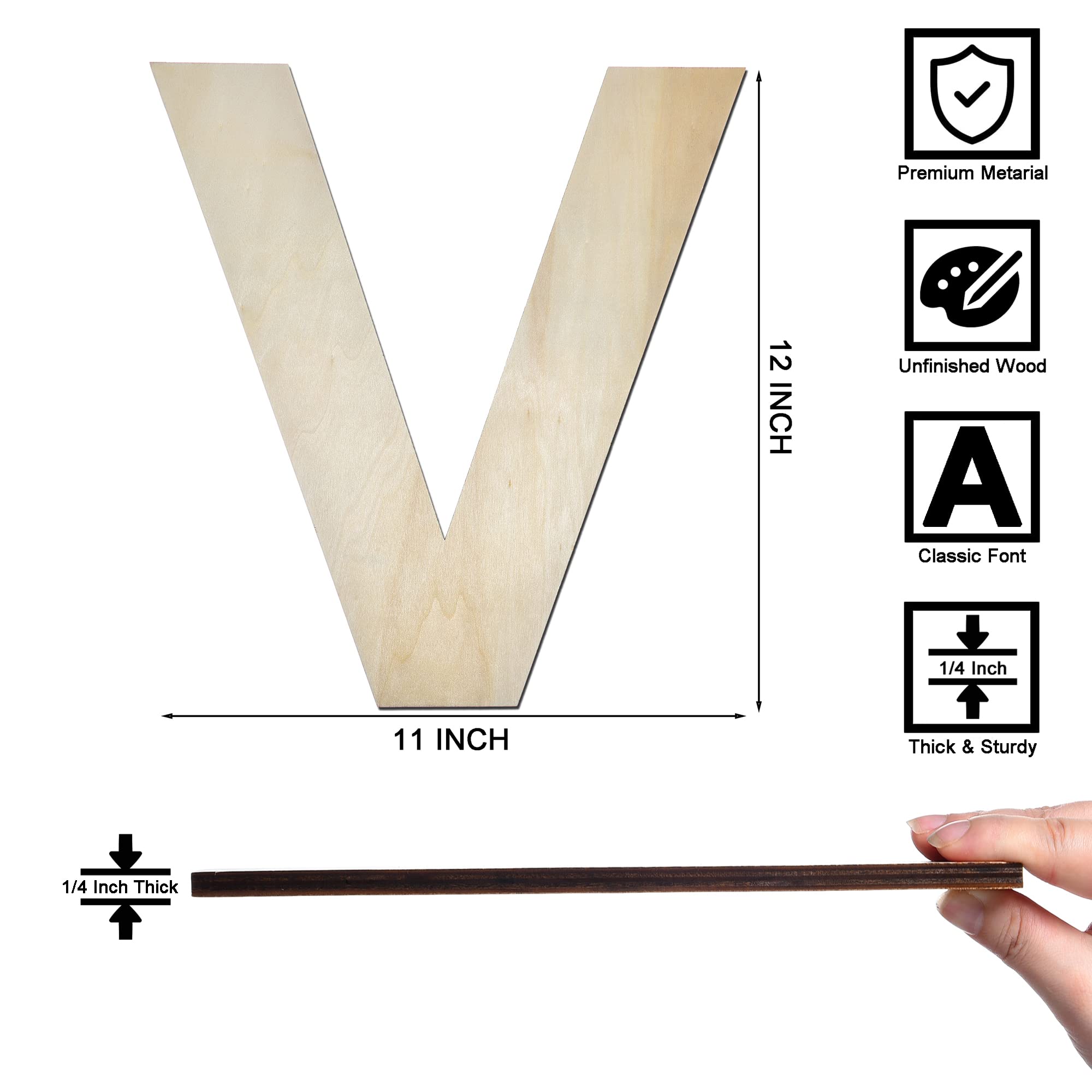Snapklik.com : 12 Inch Wooden Letter V, 1/4 Inch Thick Large Unfinished ...