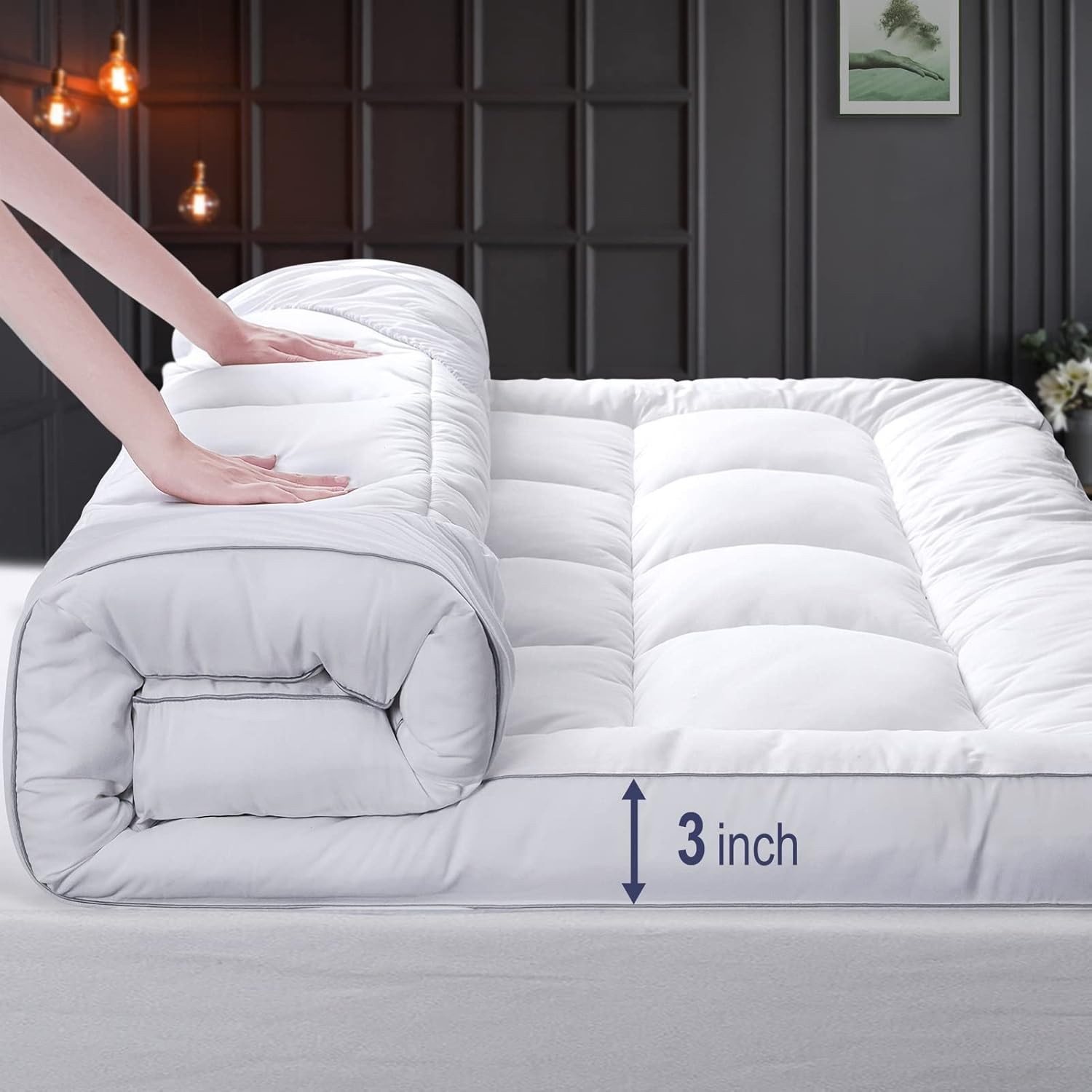 Amazon.com: HYPREST Mattress Topper King, 3 Inch Thick Mattress Topper ...