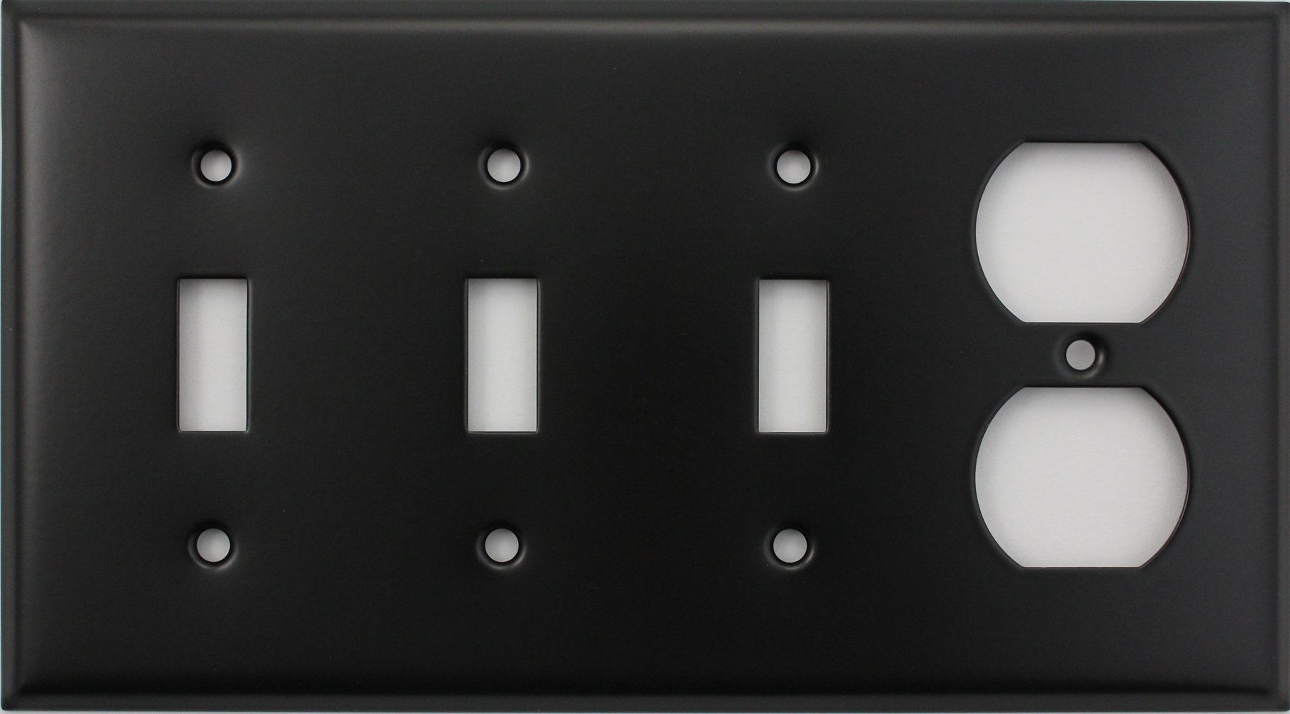 Black 4 Gang Wall Plate - 3 Toggle Switches 1 Duplex Outlet - Switch ...