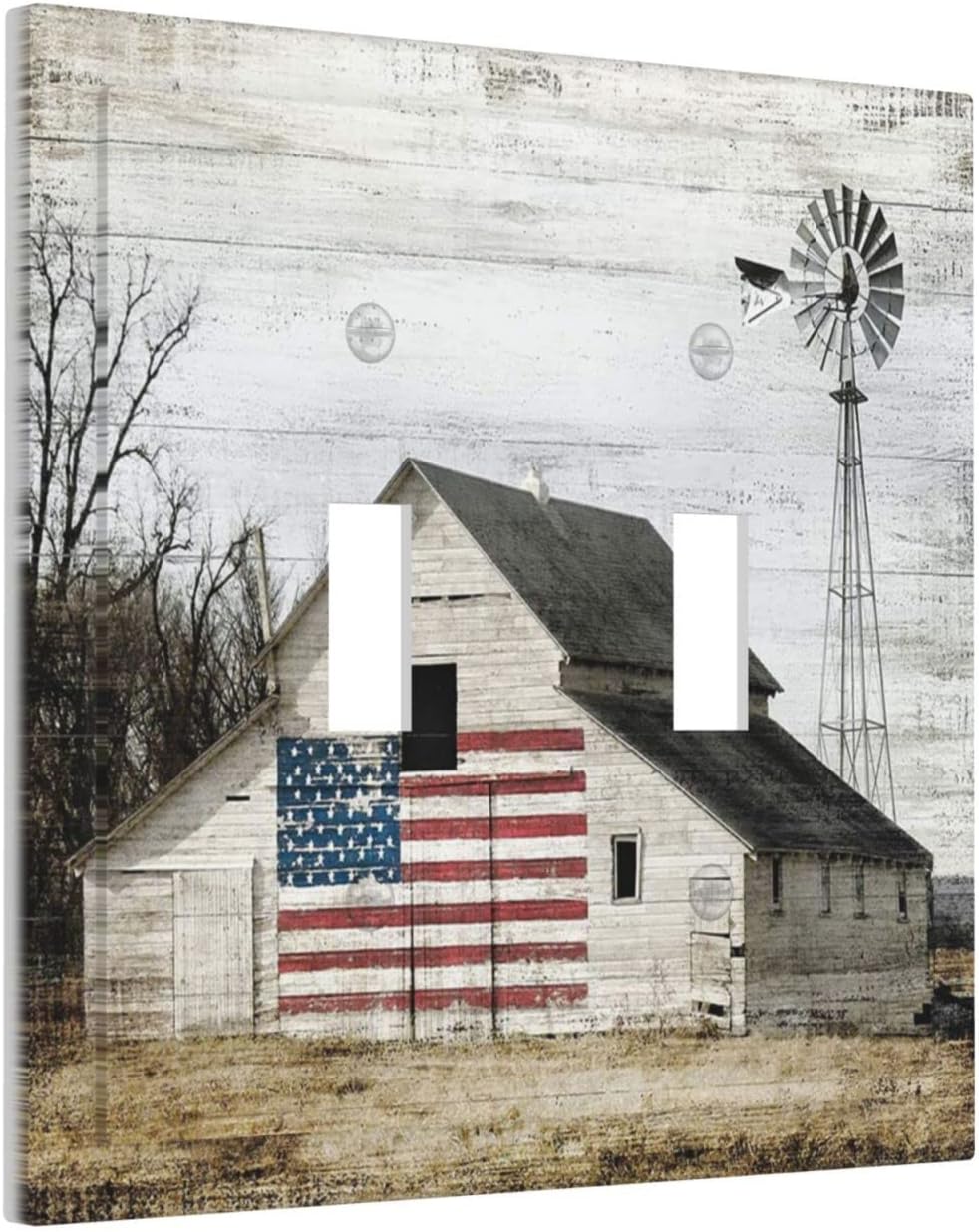 Rustic Old Barn American Flag Windmill 2 Gang Light Switch Cover Double ...
