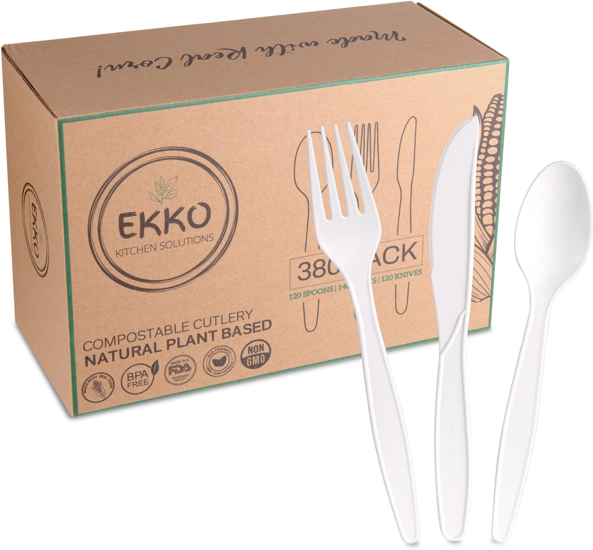Amazon.com: 100% Compostable Cutlery Set - 380 pcs Disposable ...
