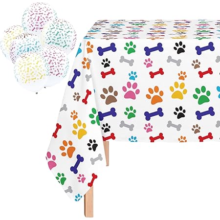 Amazon.com: 2 Pieces Puppy Paw Print Plastic Tablecloth Disposable ...