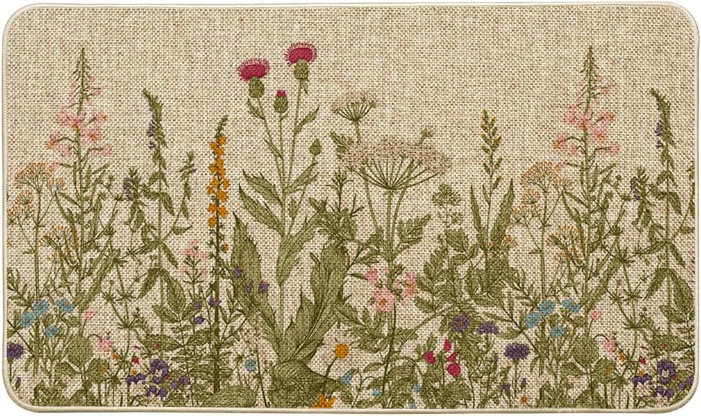 Amazon.com: Udinaz Dark Green Floral Door Mat, Cottagecore Botanical ...