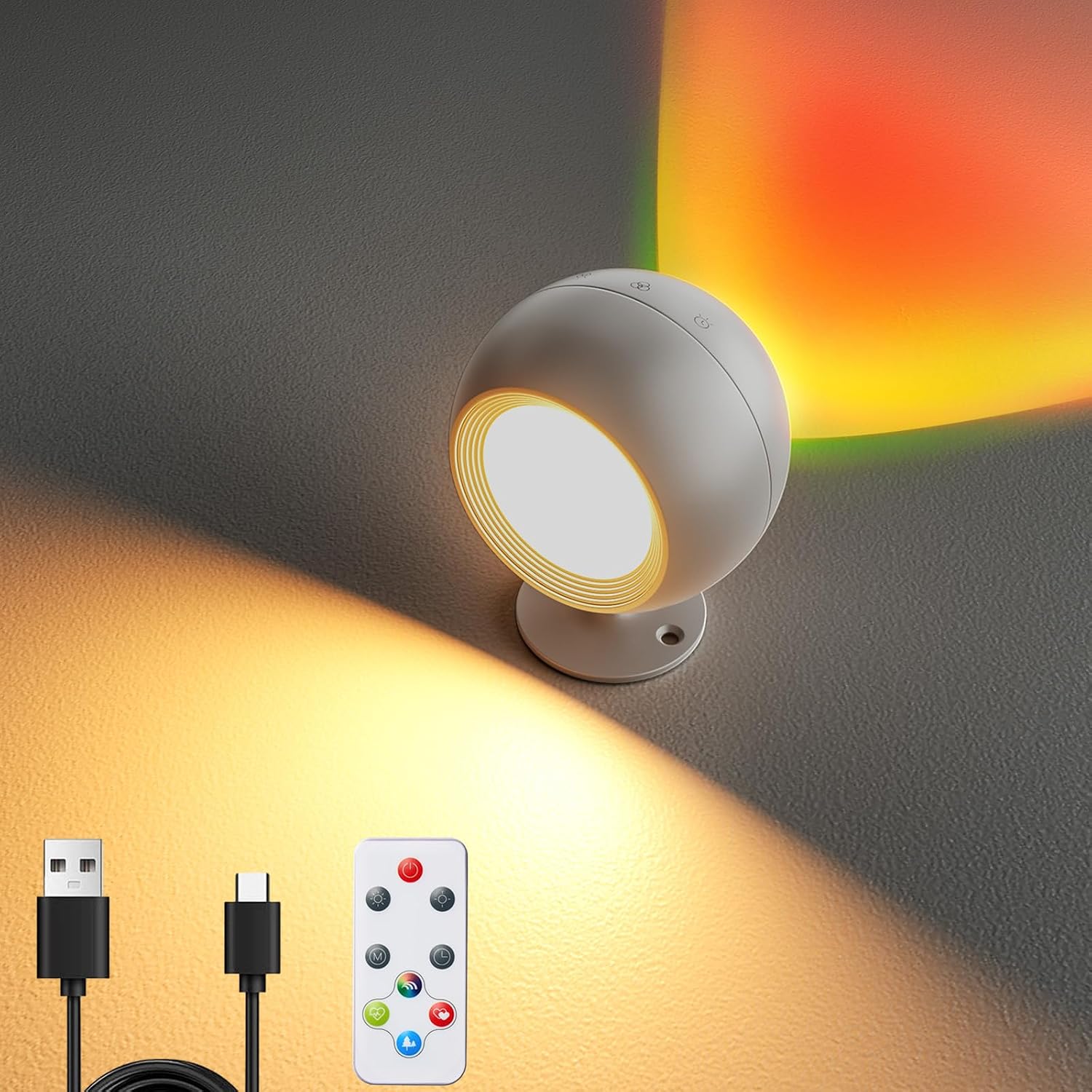Midea LED Wall Mounted Lights, Rechargeable Wall Sconce with 3 Color ...