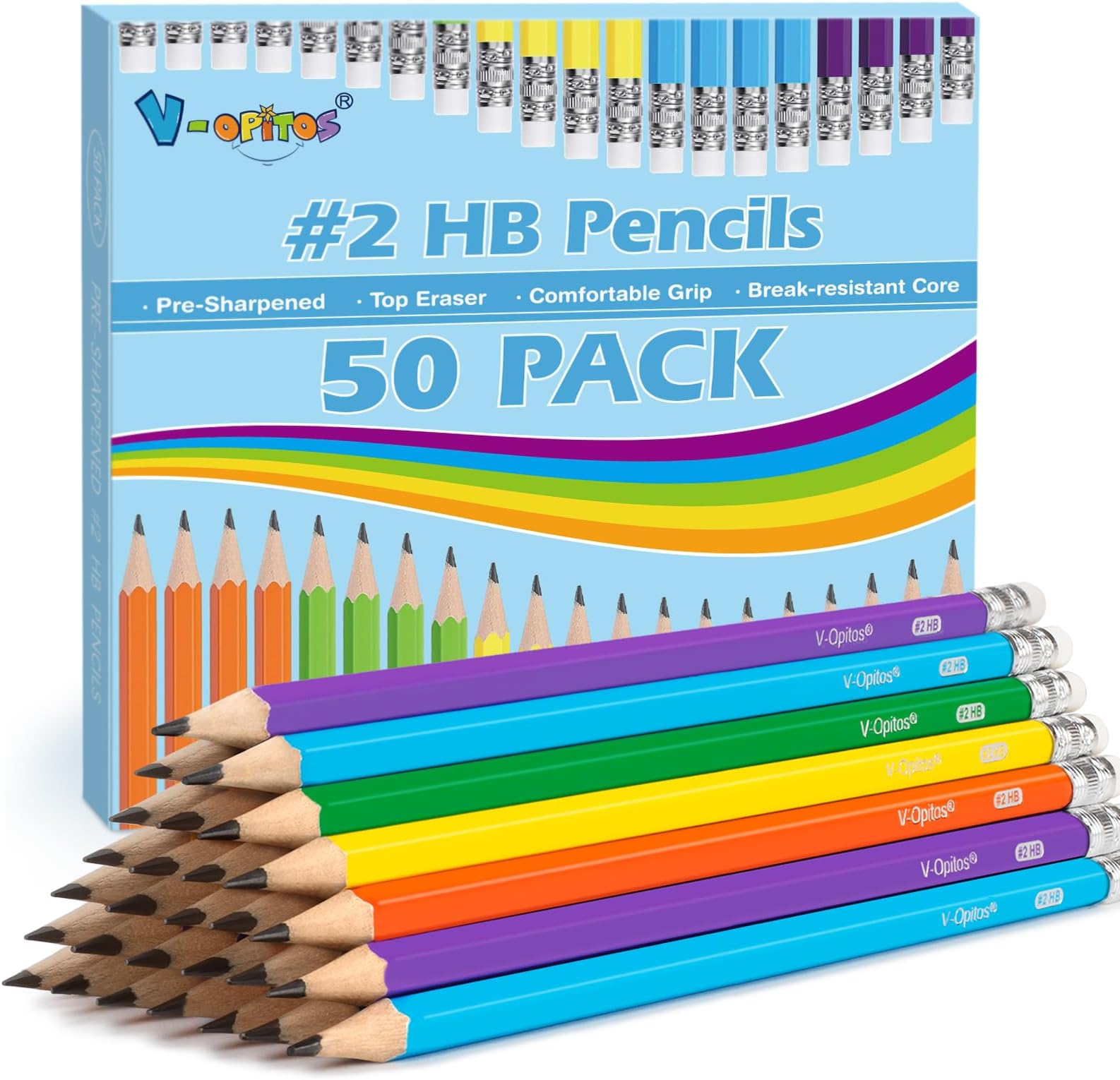 Amazon.com : V-Opitos #2 Pre-Sharpened Wood-Cased Pencils, 50 Pack with ...