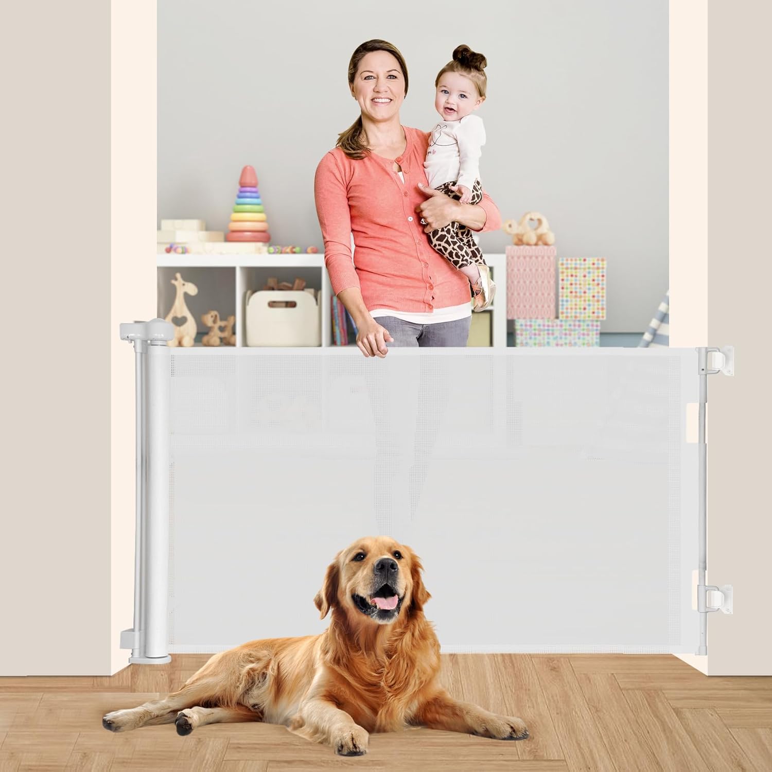 Amazon.com: Upgrade 59" Retractable Baby Gate for Stairs,42" Tall Mesh ...