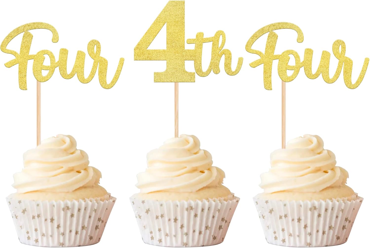 Amazon.com: Rsstarxi 24 Pack 4th Birthday Cupcake Toppers Glitter Cheer ...