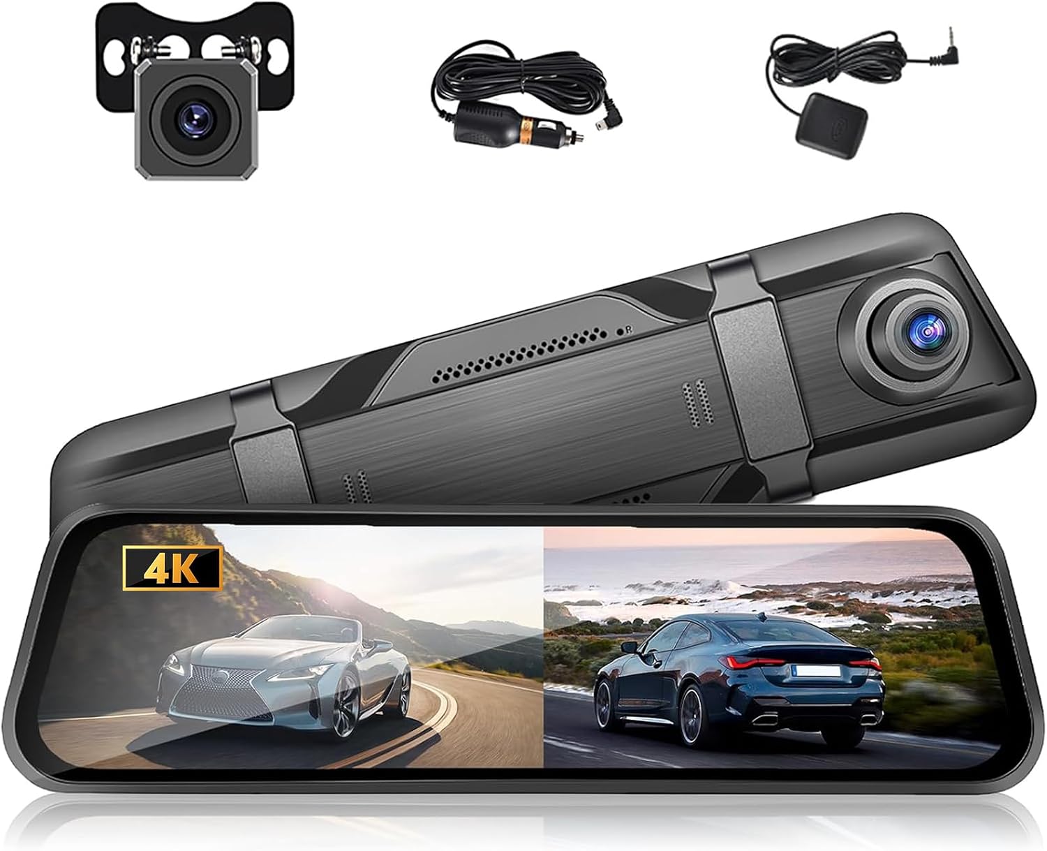 Amazon.com: 9.66'' Mirror Dash Cam 4K GPS Backup Camera 1080P Full HD ...