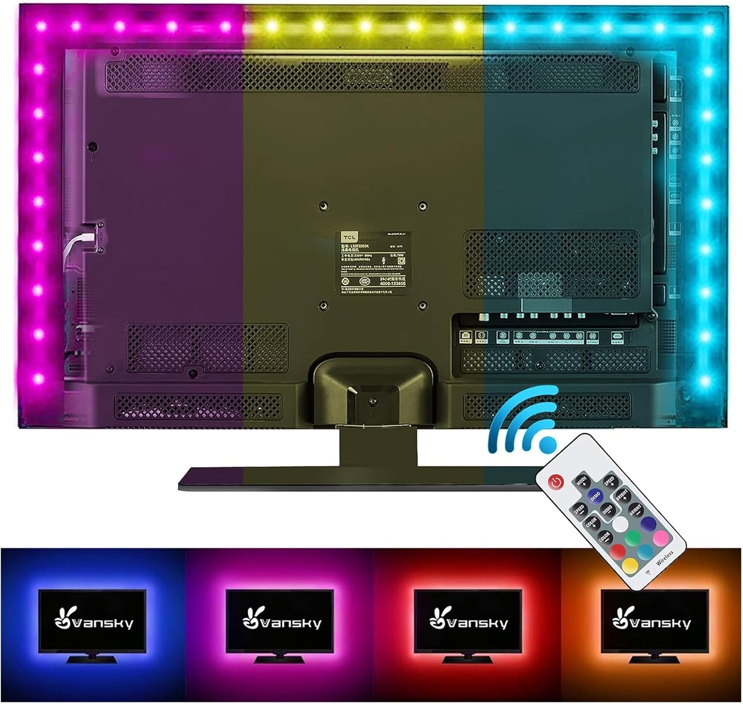 Vansky Led Strip Lights, Bias Lighting for 40-60 inch TV 3ft RGB USB ...