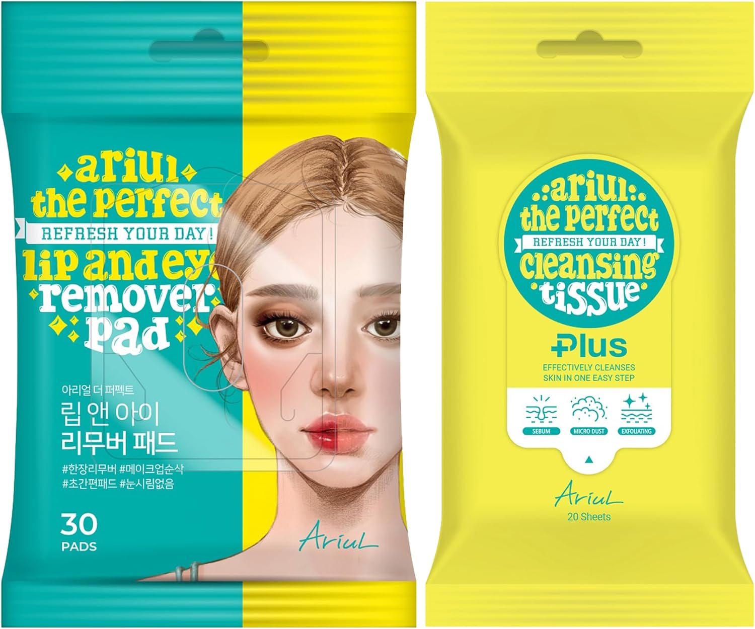 Amazon | 日本正規品 アリウル AriuL_2種類セット(各1) リップ アンド アイリムーバー パッド30枚入り クレンジング ...