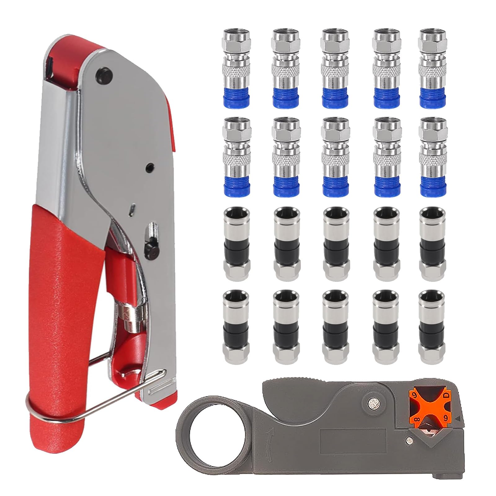 hrsyyl Coax Cable Crimper Tool Kit with 20pcs F Type RG59 RG6 ...