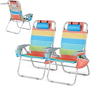 Amazon.com : VINGLI Tall Beach Chair 2 Pack, with 5-Position, Cooler ...