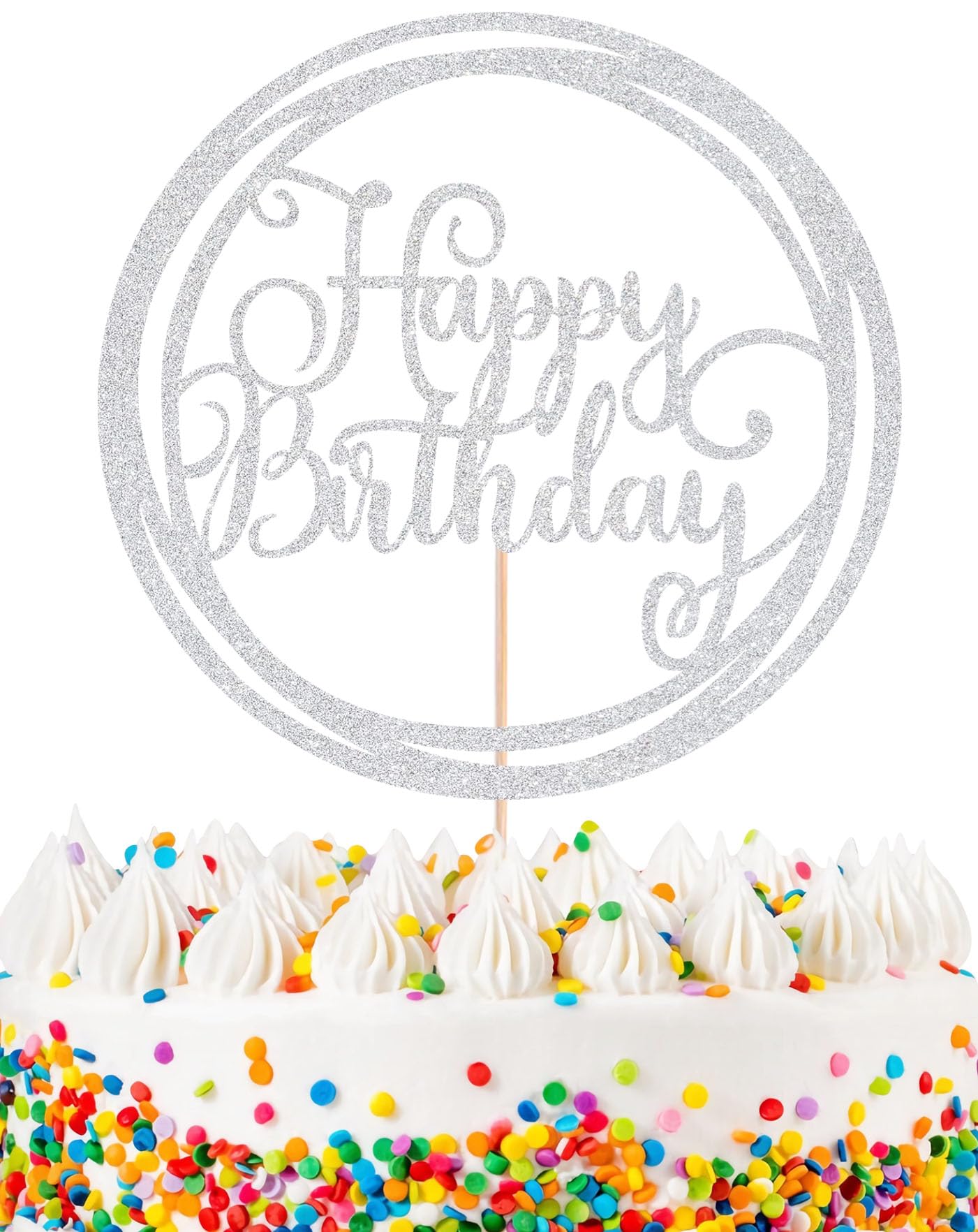 Happy Birthday Silver Cake Topper YUINYO Glitter Happy Birthday Cake ...