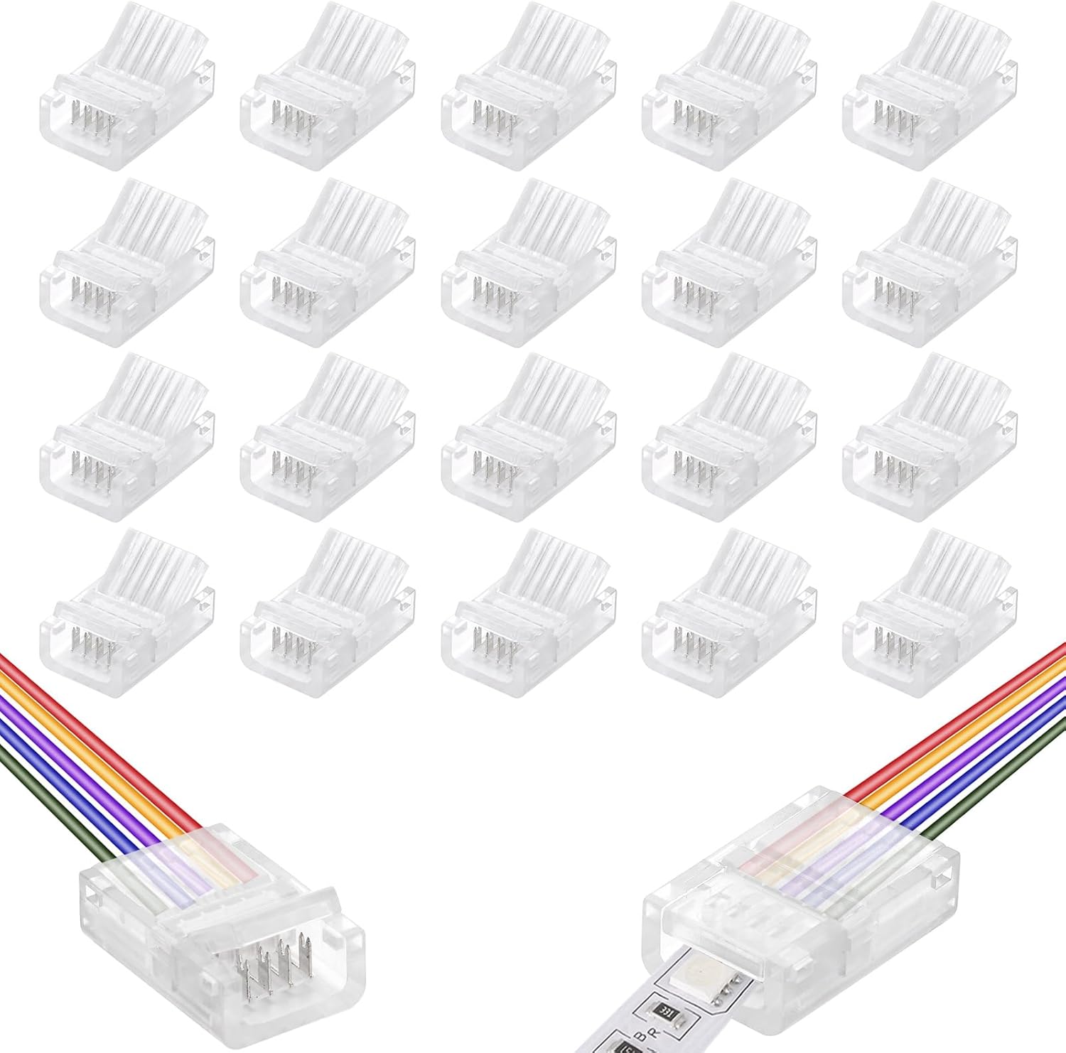20Pcs RGB LED Light Strip Connectors Strip to Wire Quick Connector LED ...