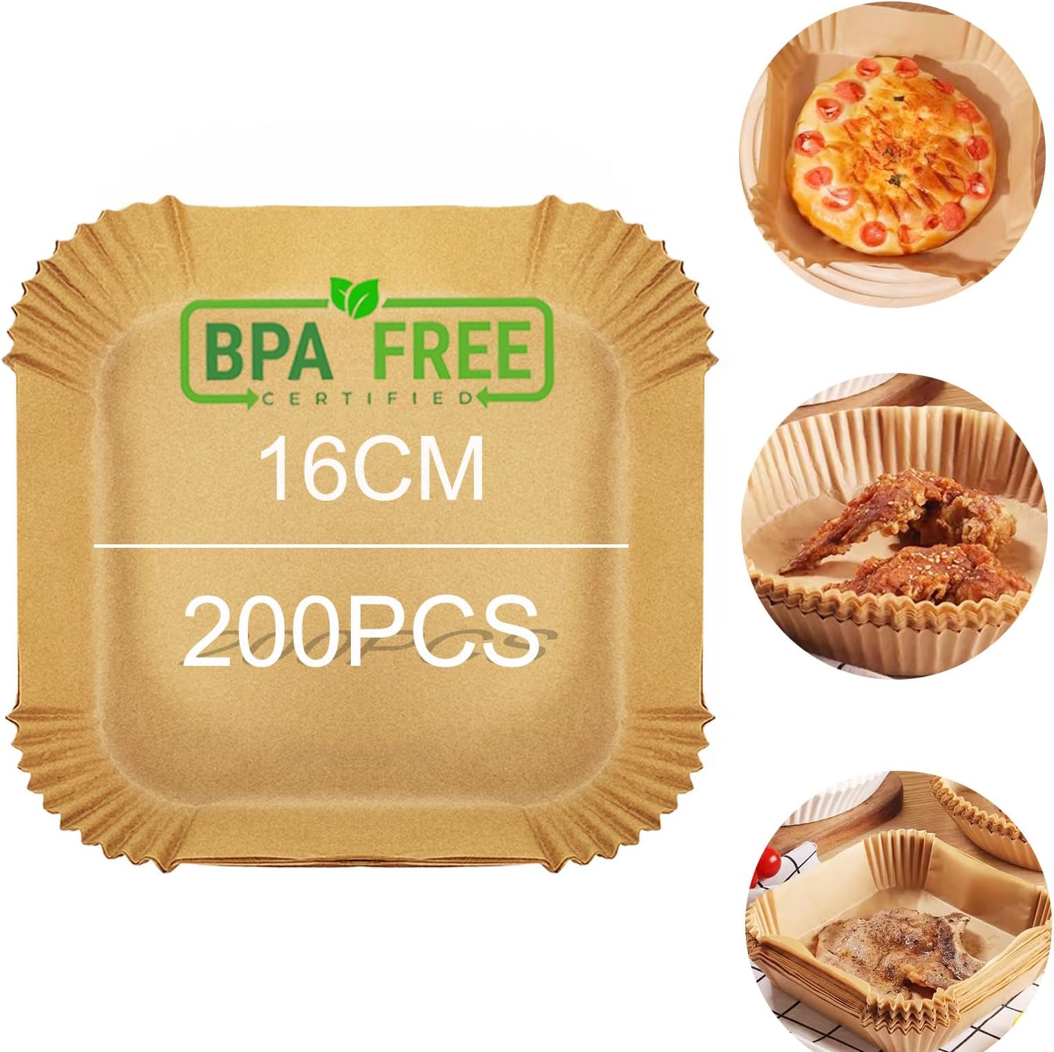 HONYAO Backpapier für Heißluftfritteuse 2-4,2 L, 100 Stück Quadrat ...