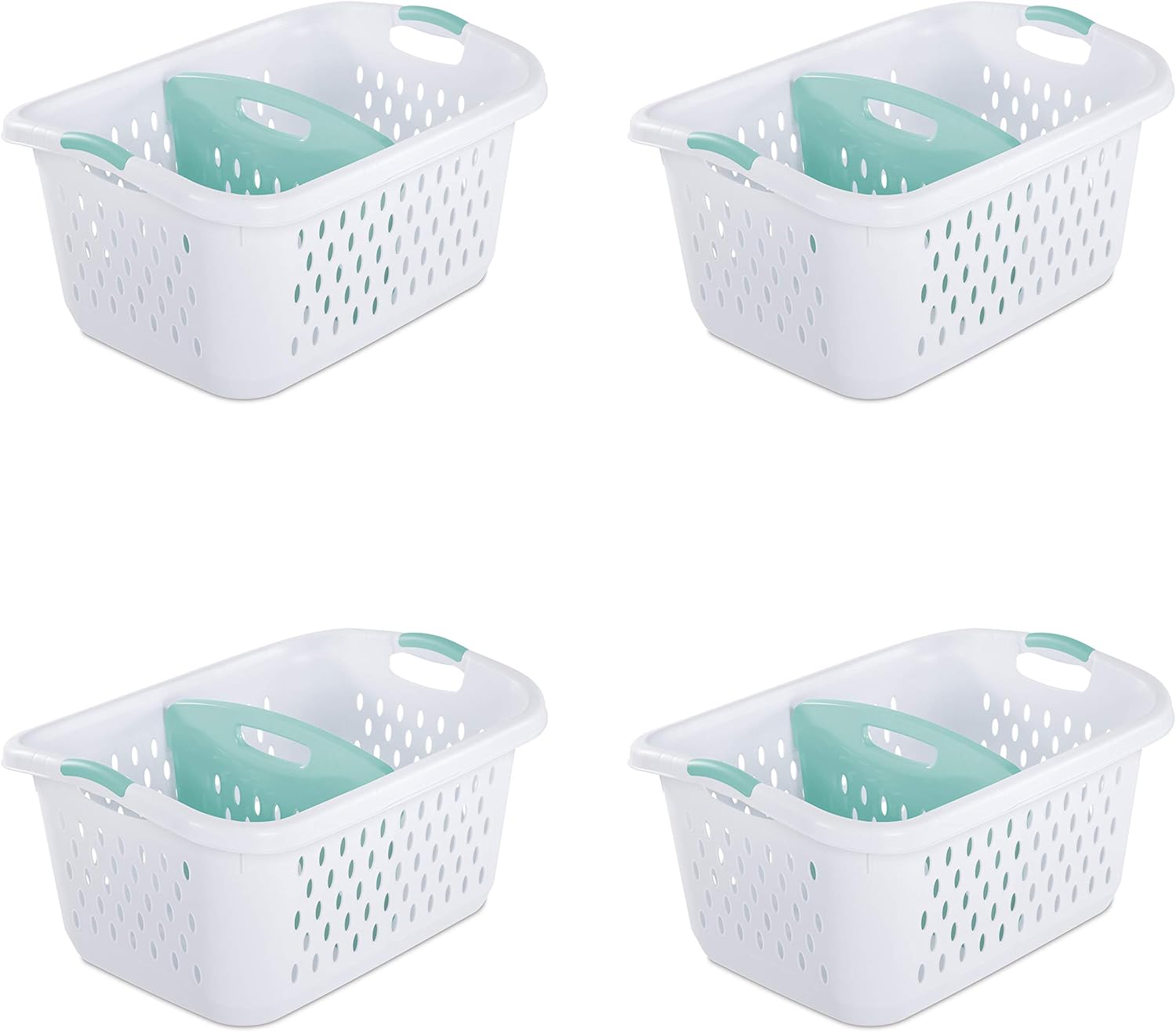 Amazon.com: Sterilite 12138004 Laundry Basket 2.2 Bushel White Aqua ...