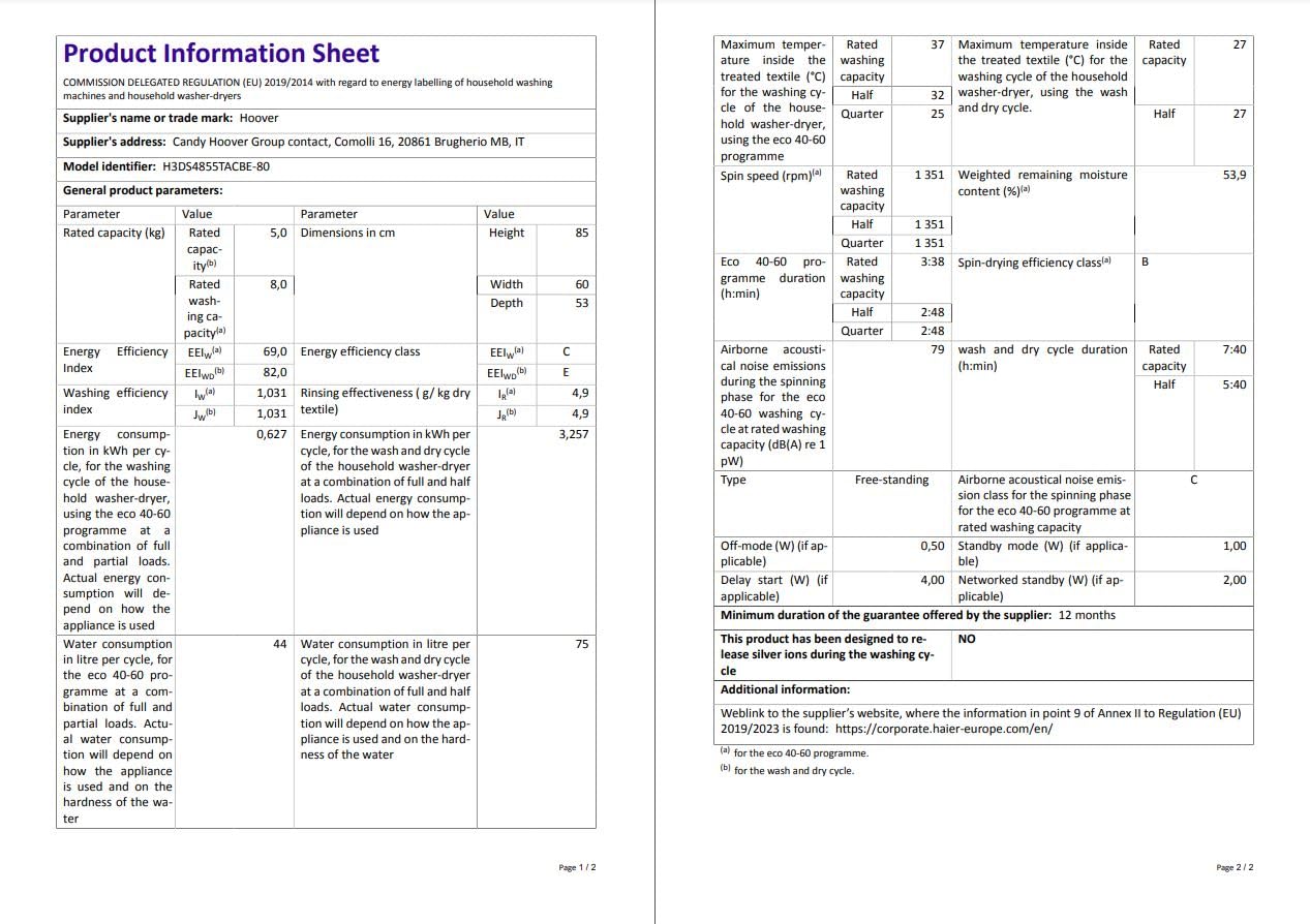 Hotpoint ActiveCare NDD 9725 BDA UK Freestanding 9/7kg Washer Dryer ...