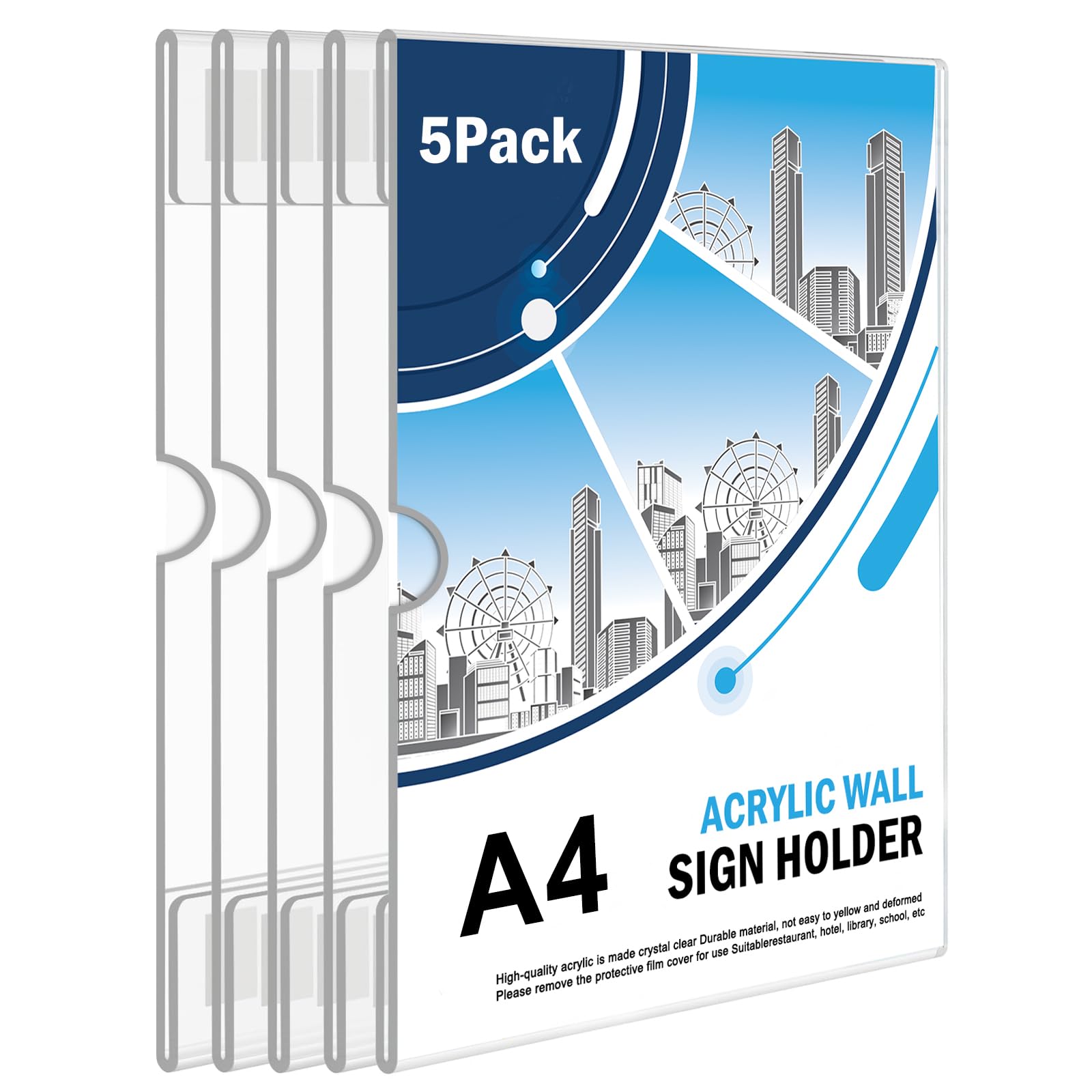 Flow fire A4 Acrylic Wall Sign Holder with 15 Pcs Adhesive Tape, 5 Pack ...