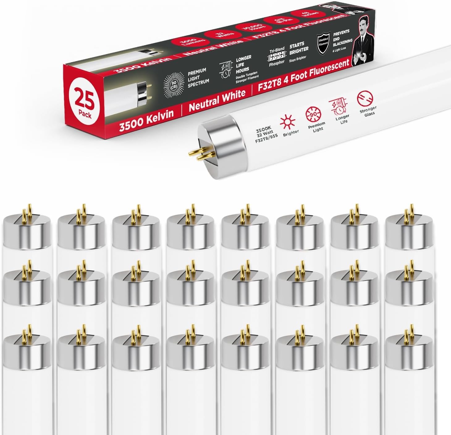 36 Pk F32T8/SPX35/ECO2 32W T8 Bulbs 3500K 800 Series - GE 68851 ...