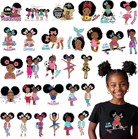 Amazon.com: Kaciola 30 Sheets Cartoon Black Girl Iron on Transfers ...
