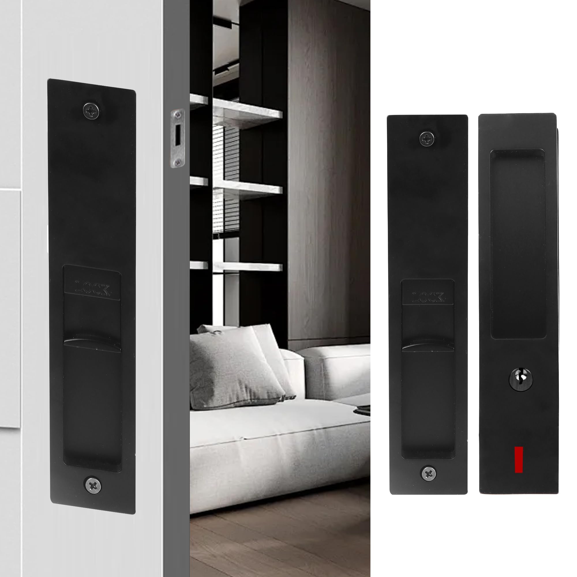 Amazon.com: 7" Black Privacy Pocket Door Lock Hardware,Invisible ...