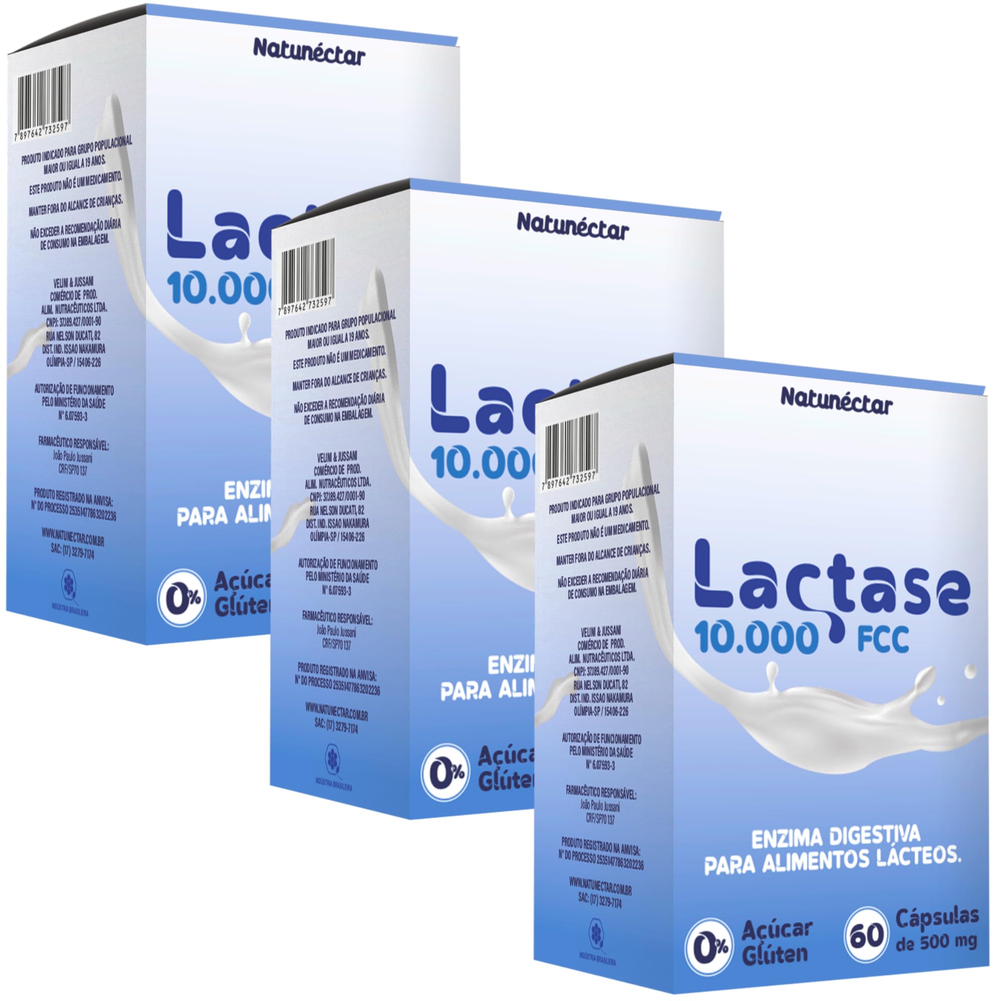 Combo 3x Lactase 10.000 FCC 60 Cápsulas Natunéctar | Amazon.com.br