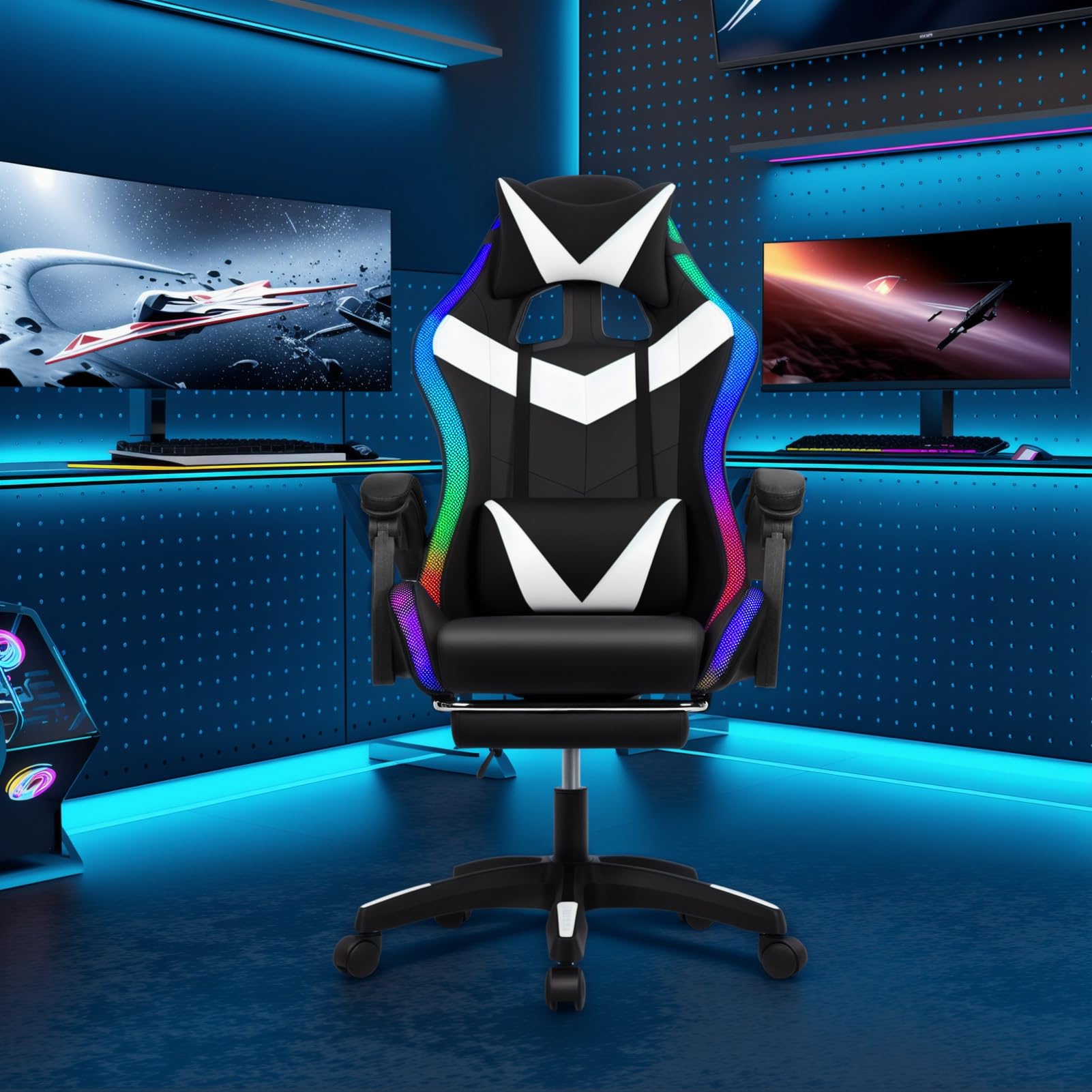 Amazon.com: curfair Gaming Chair with Bluetooth Speakers and RGB LED ...