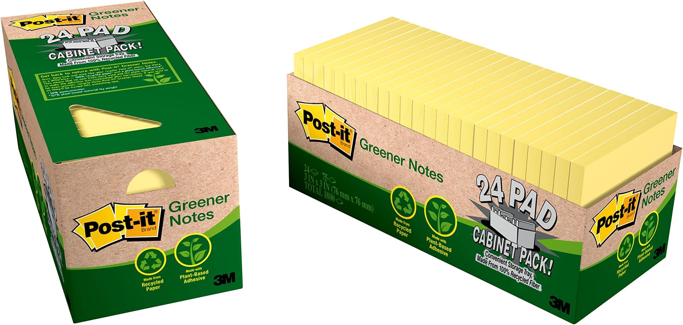 Amazon.com : Post-it Greener Notes, 3 in x 3 in, 24 Pads, America's #1 ...
