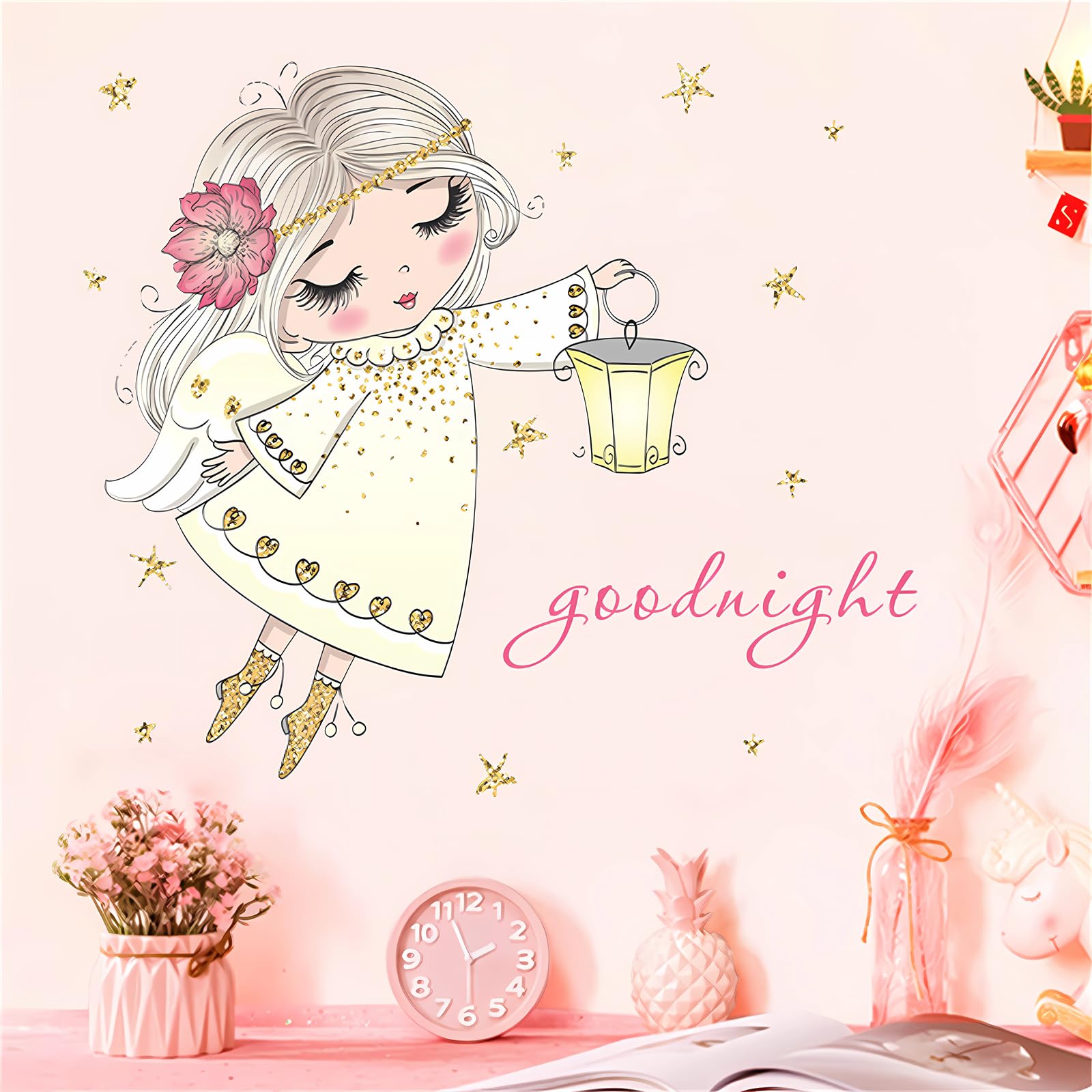 Amazon.com: Cute Pink Little Angel Girl Wall Stickers, sacinora Cartoon ...