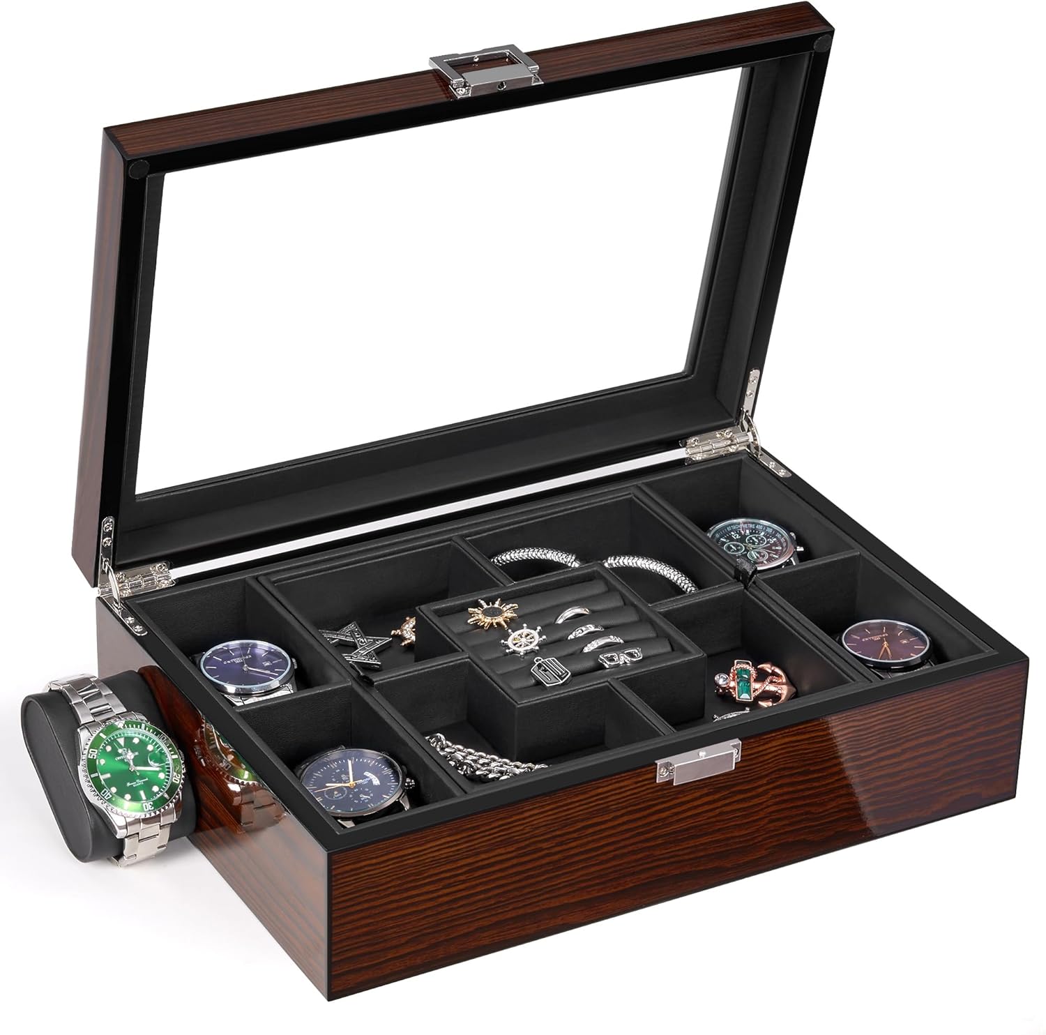 BEWISHOME Jewelry Box for Men, Mens Jewelry Box with Glass Top, Wooden ...