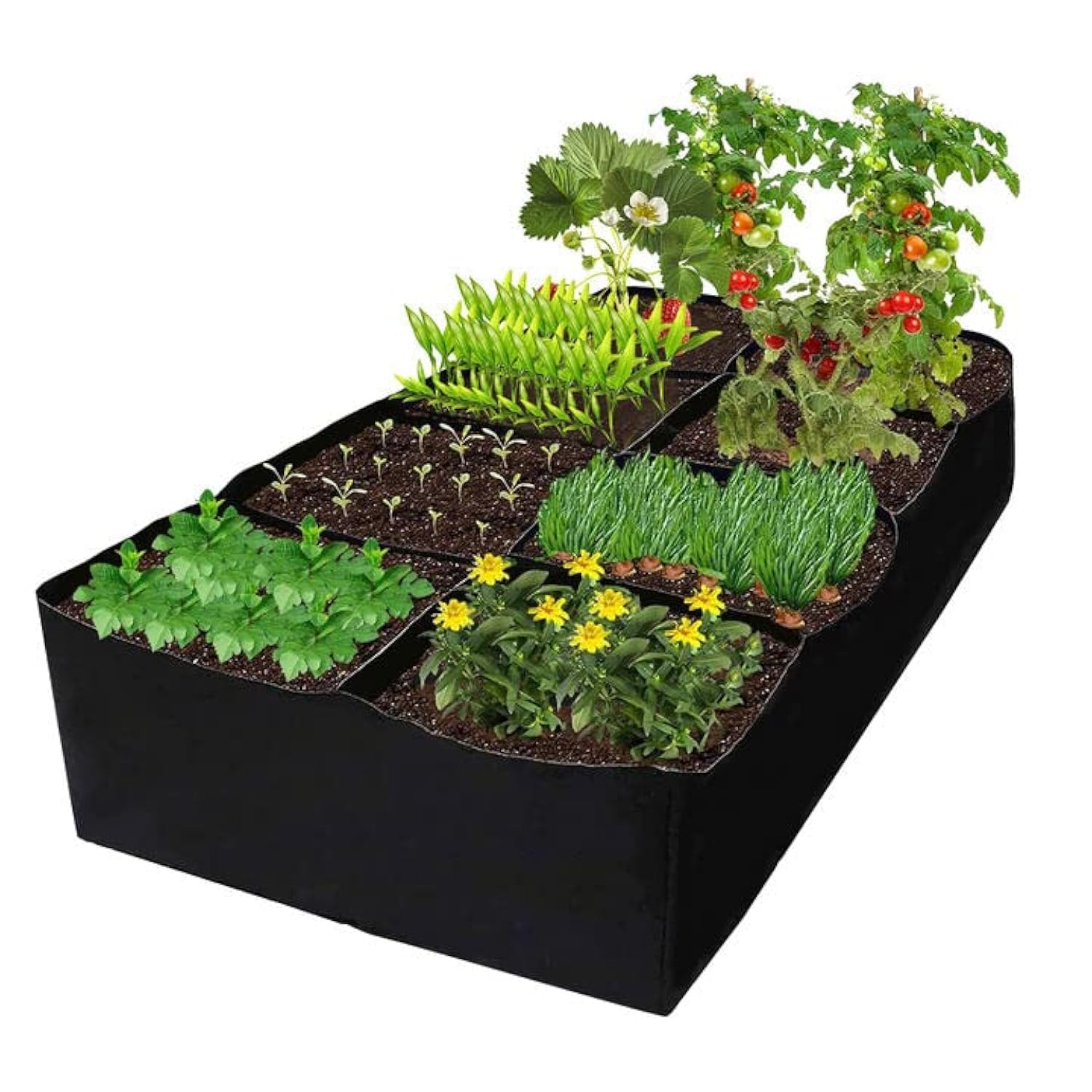Raised Garden Planter Fabric Bed, Plant Grow Bags with 8 Grids ...