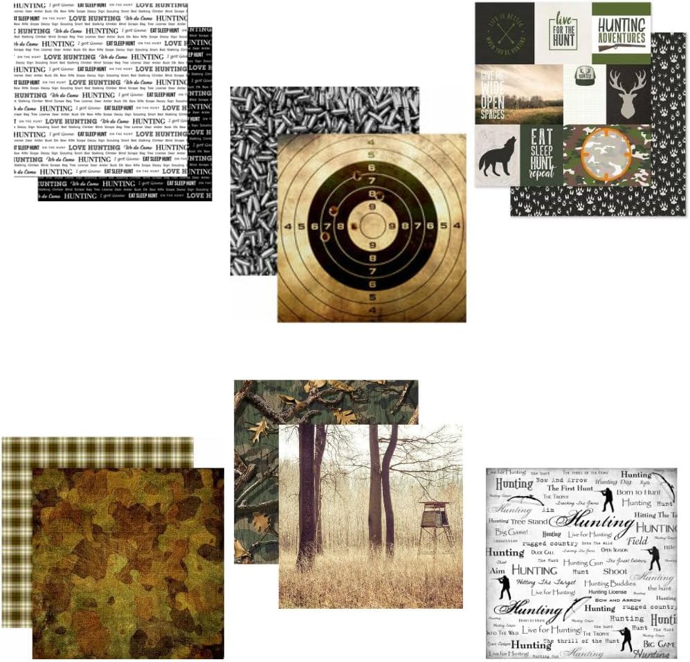 Amazon.com: Custom Bundle - 6 Hunting Themed 12" x 12" Scrapbook Papers ...
